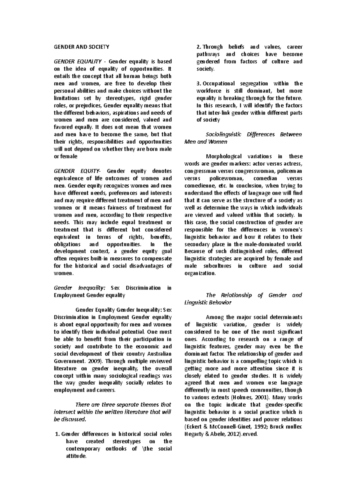 Gender and Society - GENDER AND SOCIETY GENDER EQUALITY - Gender ...