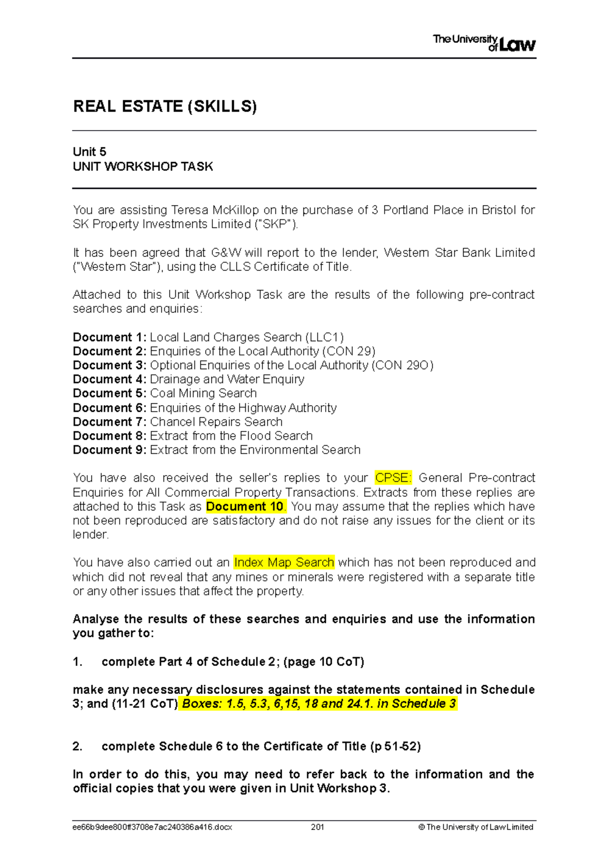WS5 Task 1 - REAL ESTATE (SKILLS) Unit 5 UNIT WORKSHOP TASK You are ...