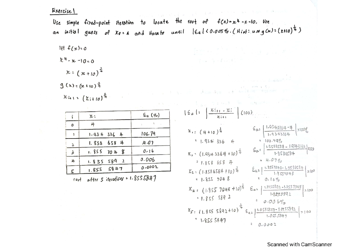 Simple fixed, newton raphson, secant method exercise - Numerical Method ...