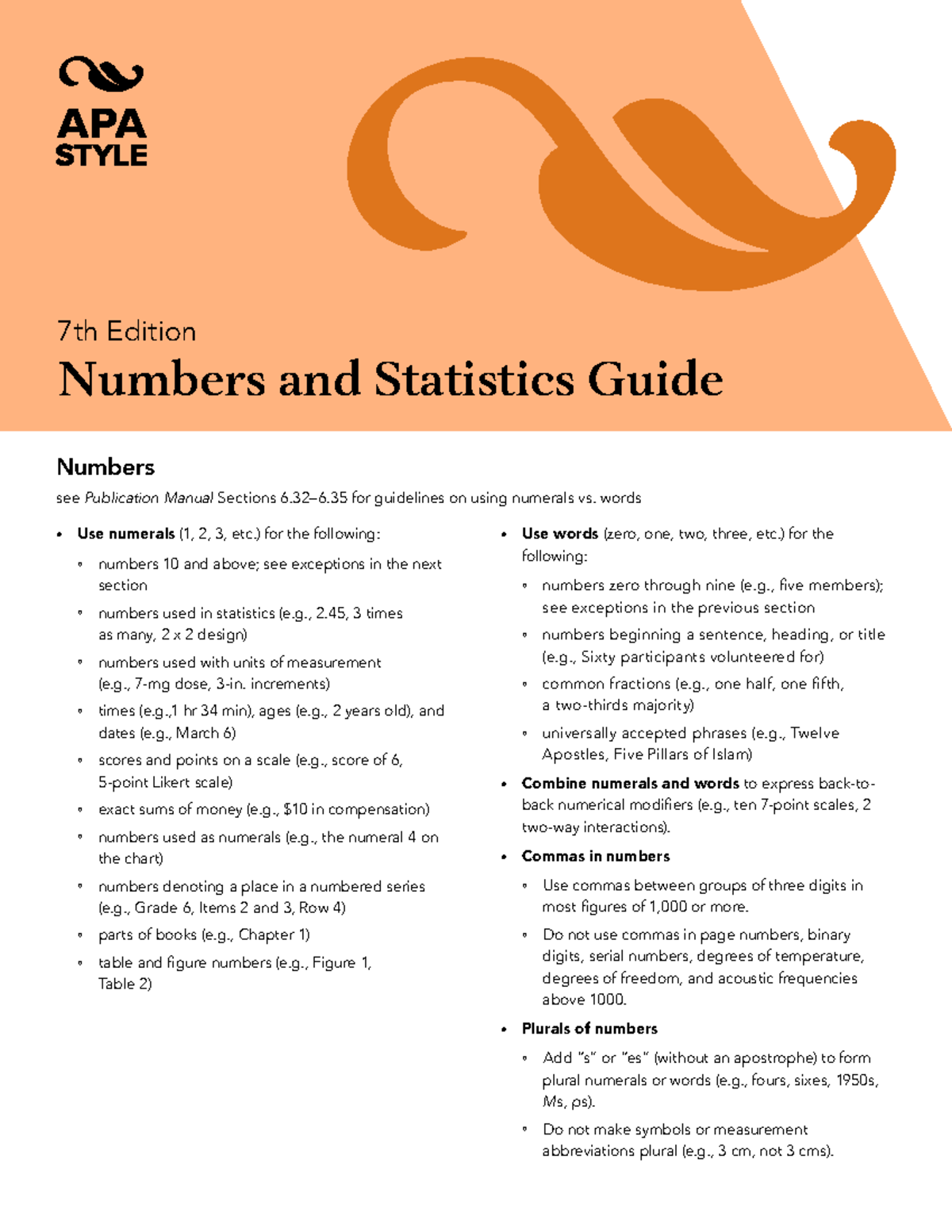 APA7 Numbers statistics guide 7th Edition Numbers And Statistics