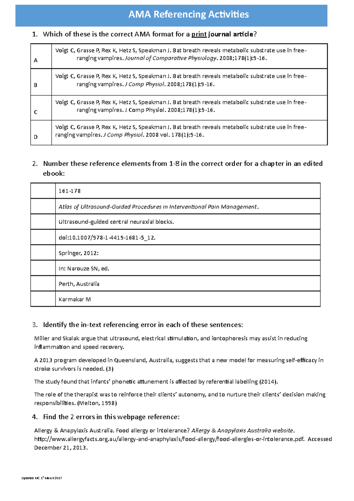 2.1 AMA Referencong tute - AMA Referencing Activities 1. Which of these ...
