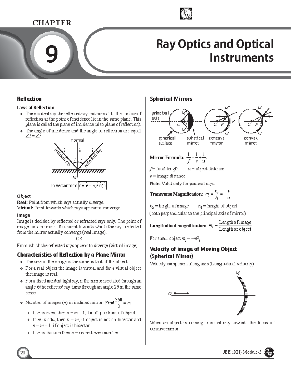 Ray Optics and Optical Instruments Short Notes - 20 JEE (XII) Module-3 ...