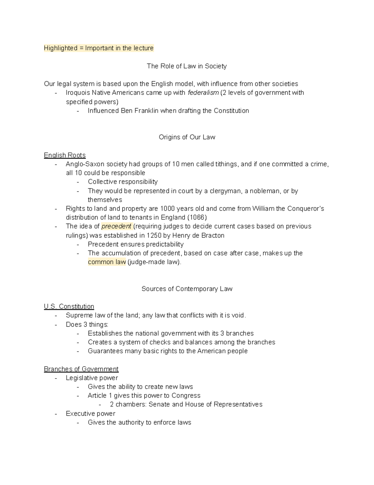 BLAW Chapter 1 Notes - Highlighted = Important in the lecture The Role ...