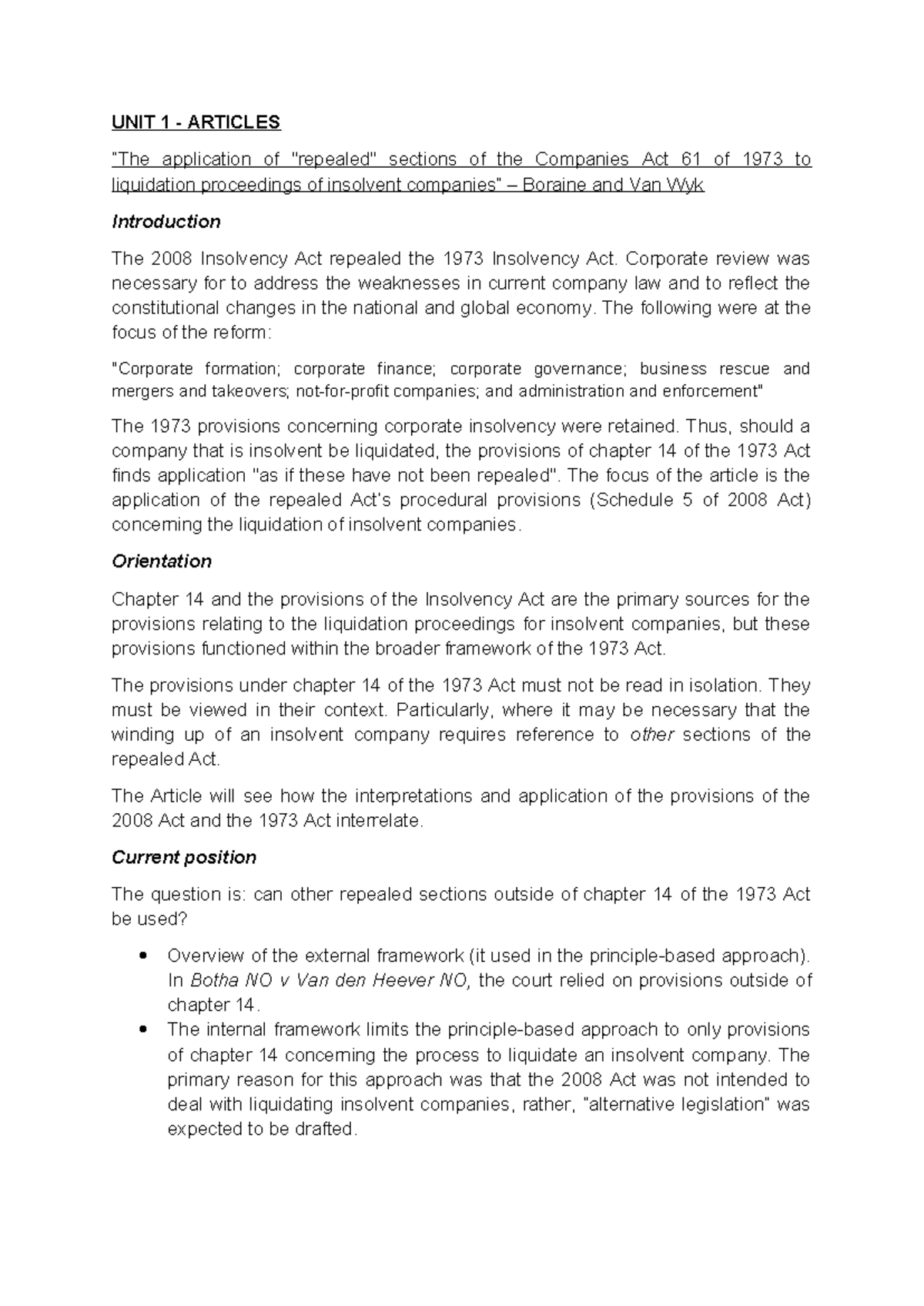 Article Summaries - Unit 1 - UNIT 1 - ARTICLES “The application of "repealed" sections of - Studocu