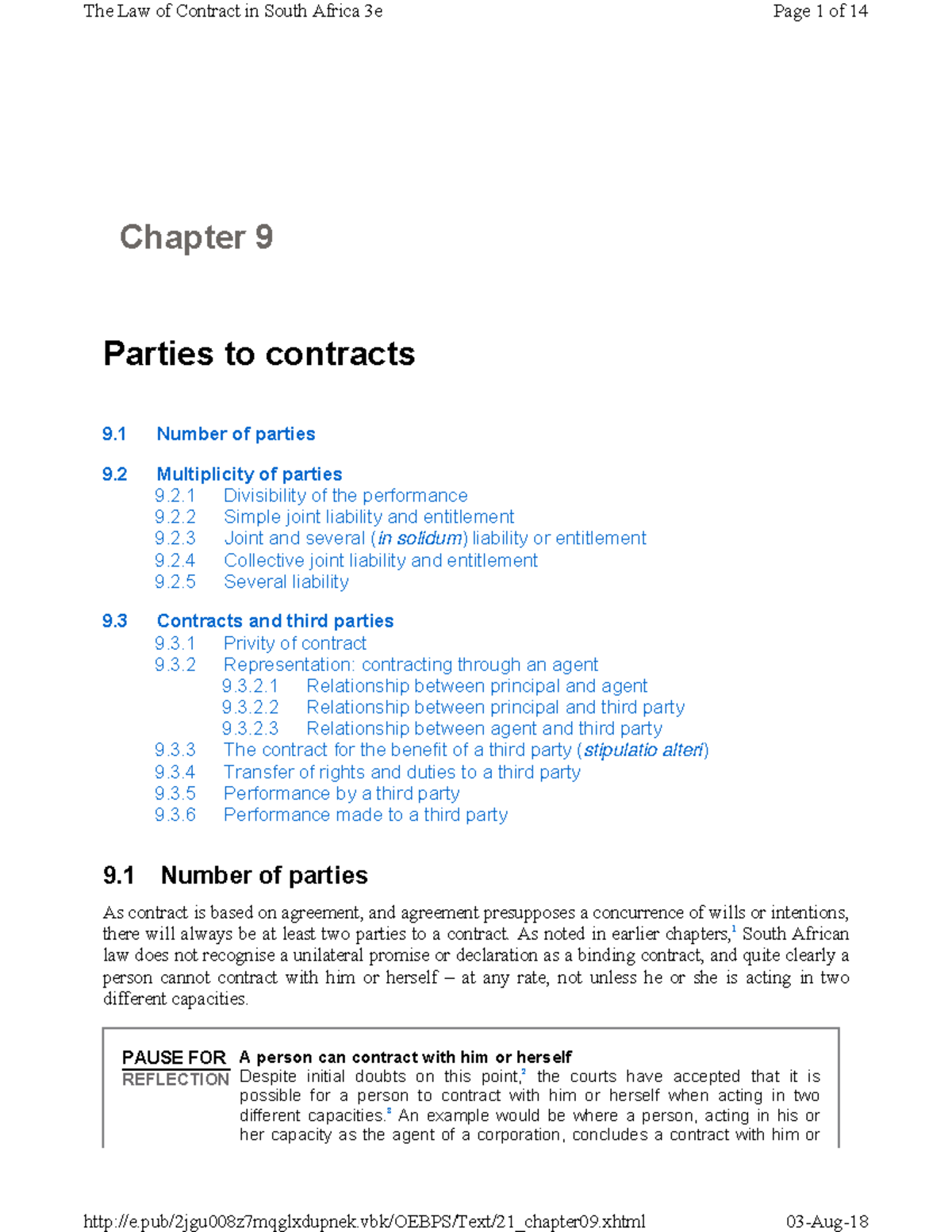 CNT 301 Textbook Chapter 9-11 - REFLECTION PAUSE FOR Chapter 9 Parties to contracts 9 Number of ...