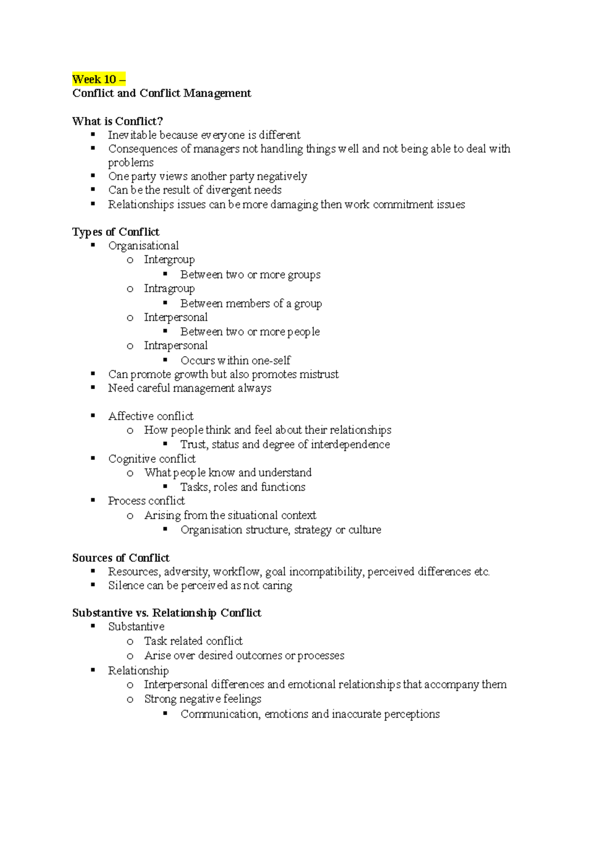 BUSN304 Week 10 - LECTURE NOTES - Week 10 – Conflict and Conflict ...