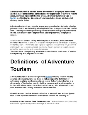 Adventure tourism - Lecture notes 1-3 - WHAT IS ADVENTURE TOURISM ...