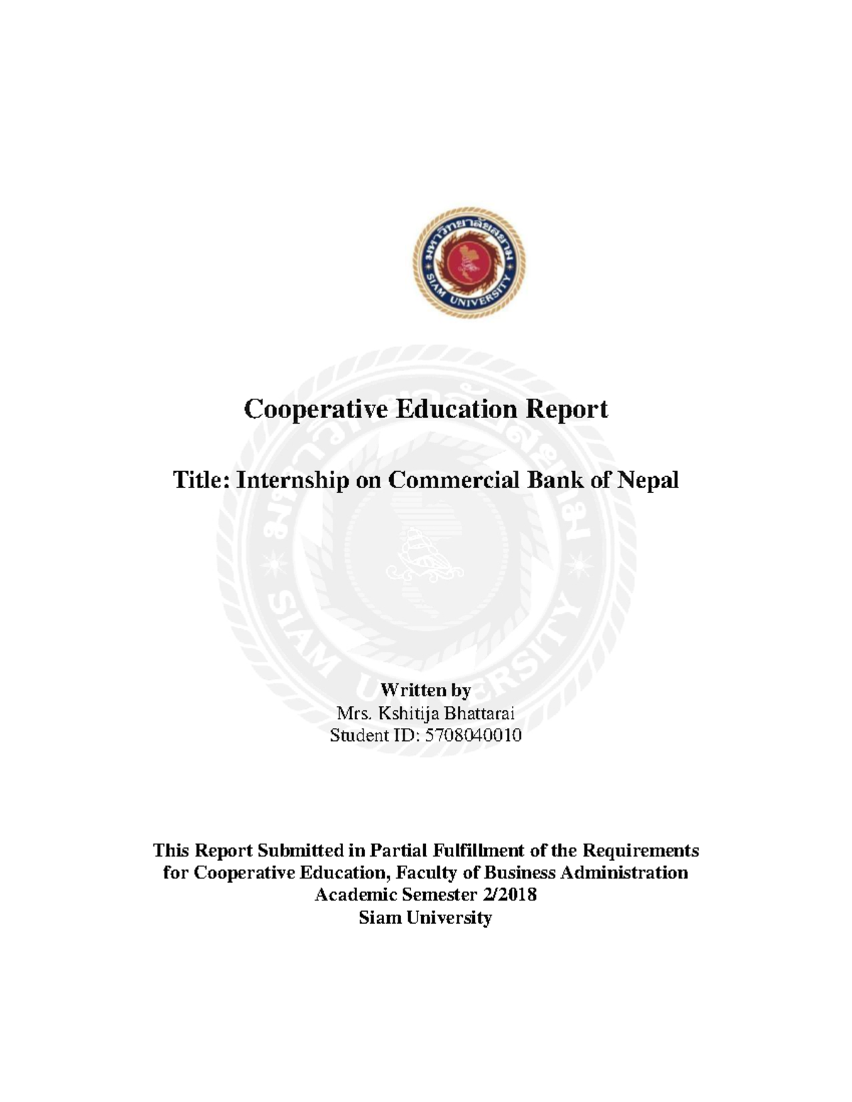 BBA 2017 COOP Internship on Commercial Bank of Nepal compressed - Cooperative Education Report ...