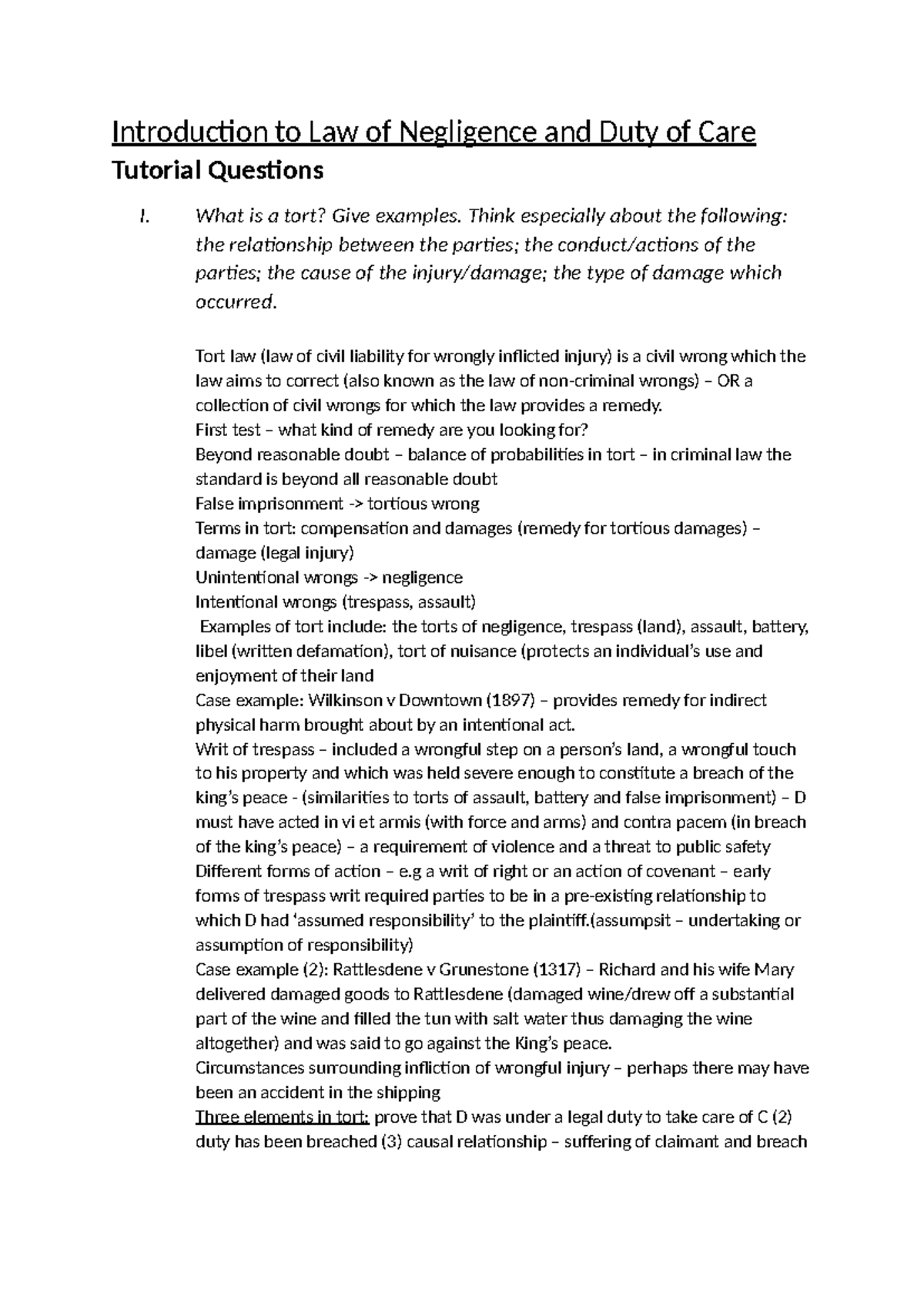 T1 Introduction to Law of Negligence and Duty of Care - Introduction to ...