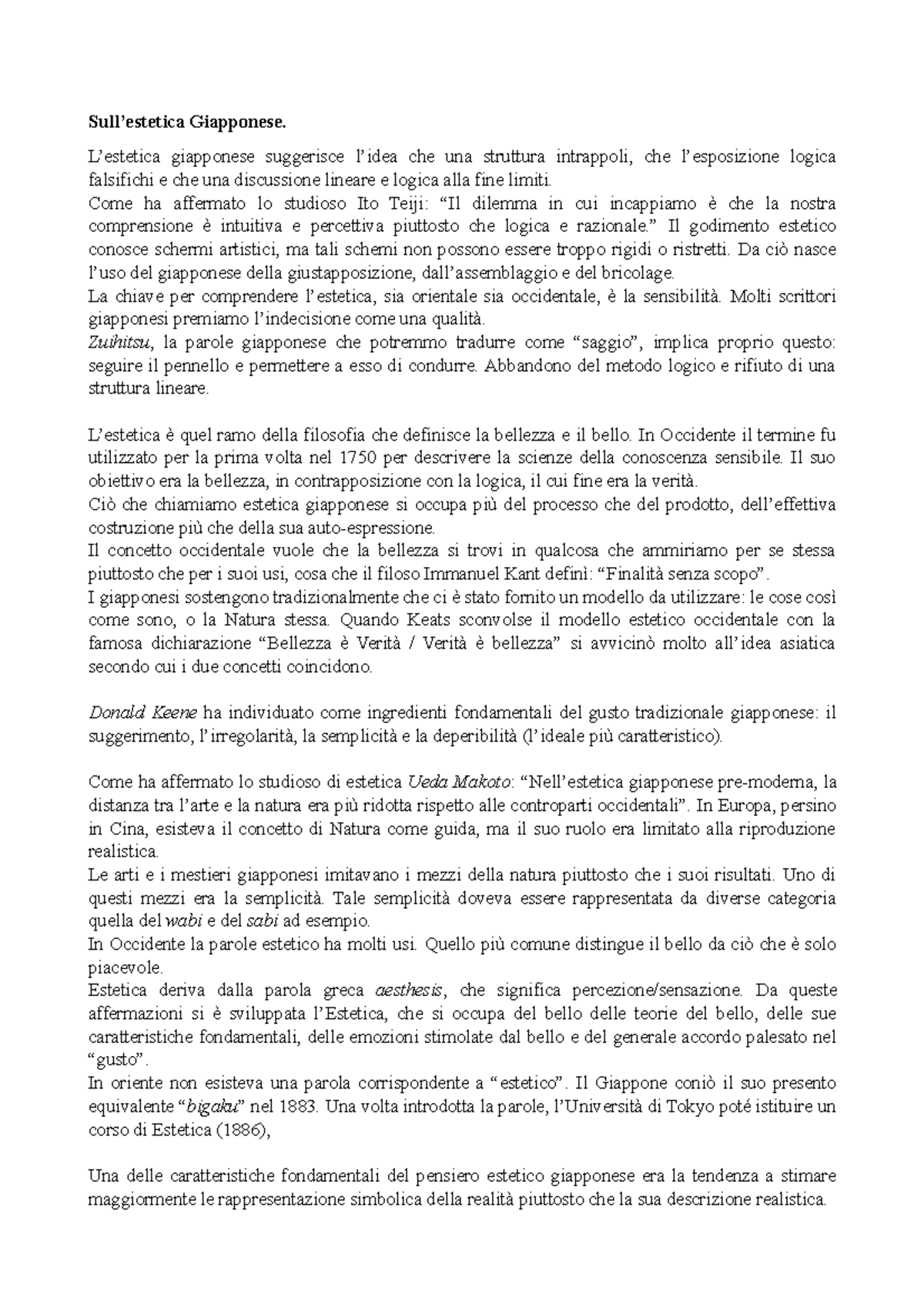 Sull'estetica giapponese - Sull’estetica Giapponese. L’estetica ...