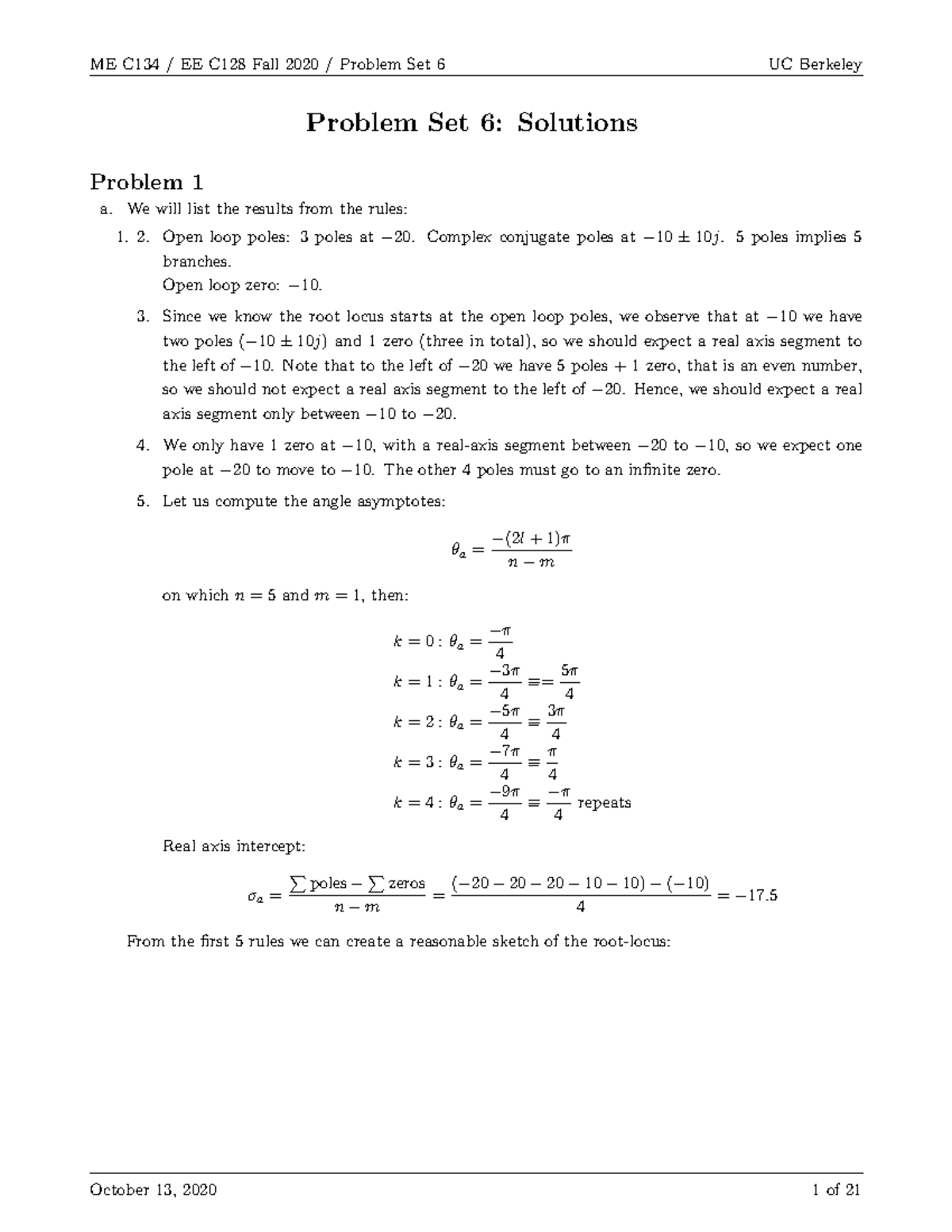 Ps6solutions - Control Solutions - Problem Set 6: Solutions Problem 1 a. We will list the ...