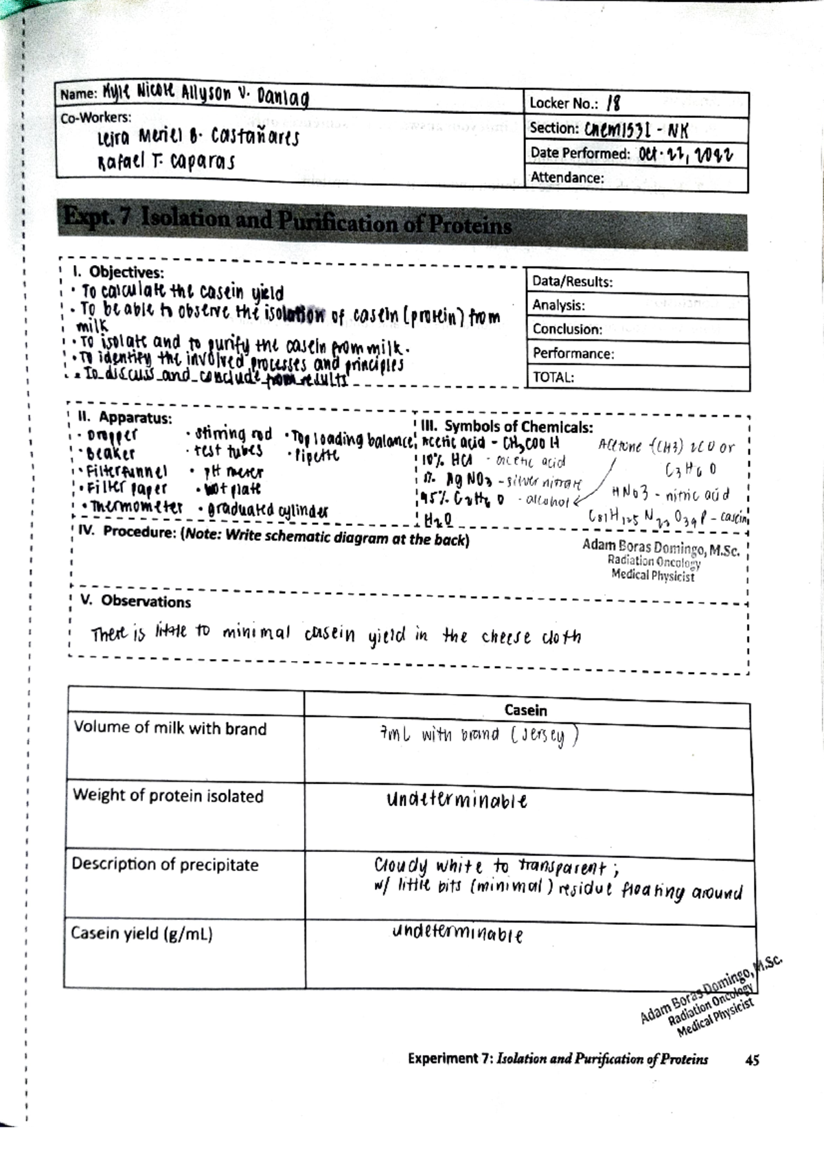 Danlag Expt7 Isolation and Purification of Proteins Lab Report - Name ...