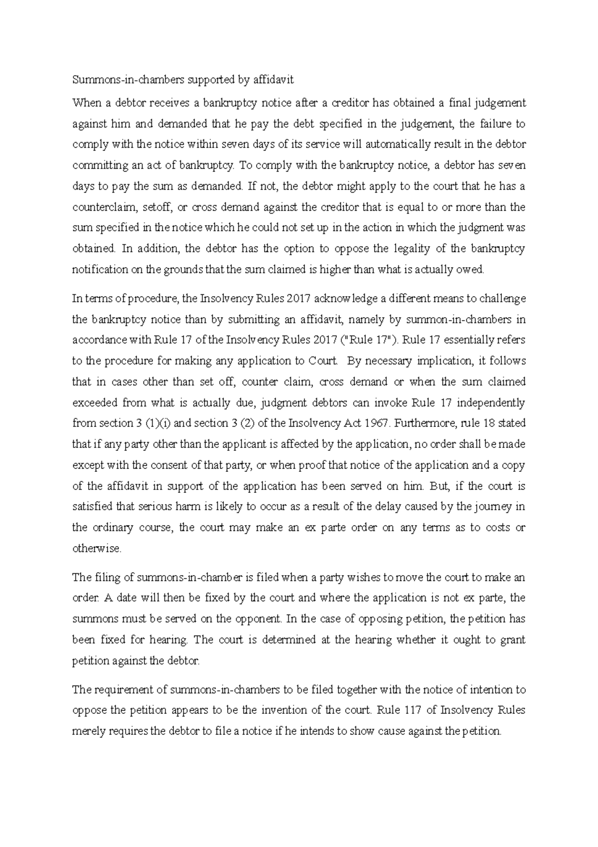 Summon on chamber - UKM - Summons-in-chambers supported by affidavit ...