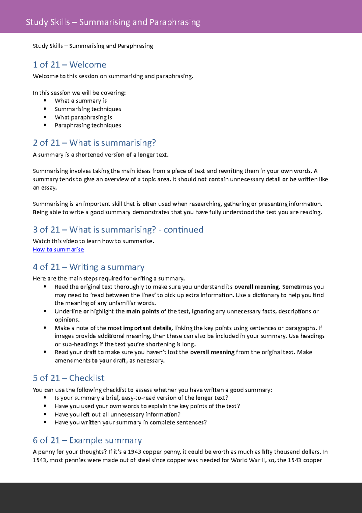Summarising and paraphrasing (Accessibility Version) - Study Skills ...
