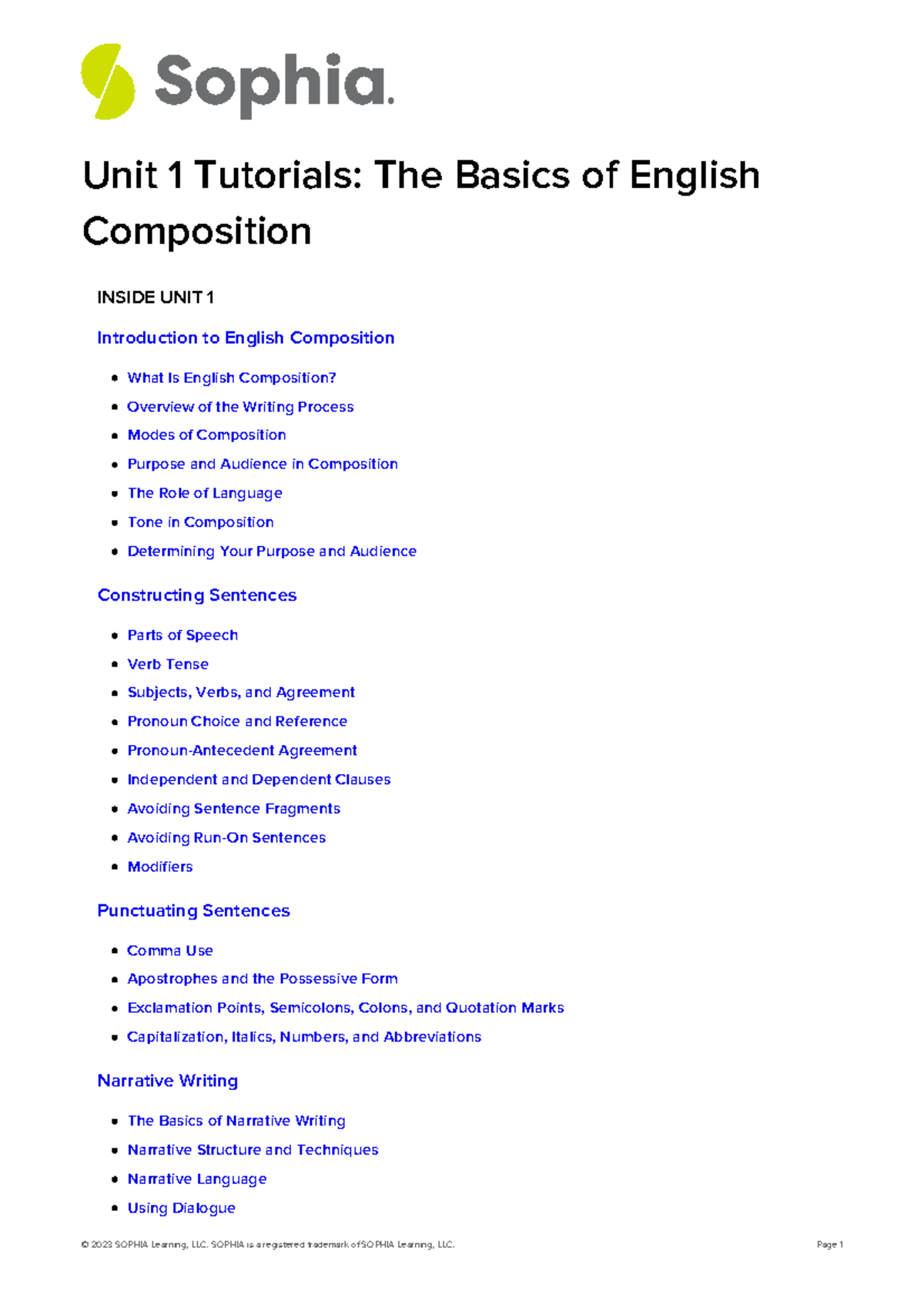 English Composition Unit 1 tutorials - Unit 1 Tutorials: The Basics of English Composition ...