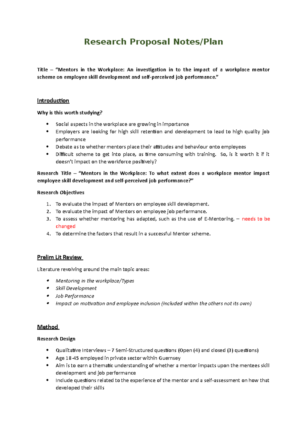 Research Proposal Notes and Plan - Research Proposal Notes/Plan Title ...