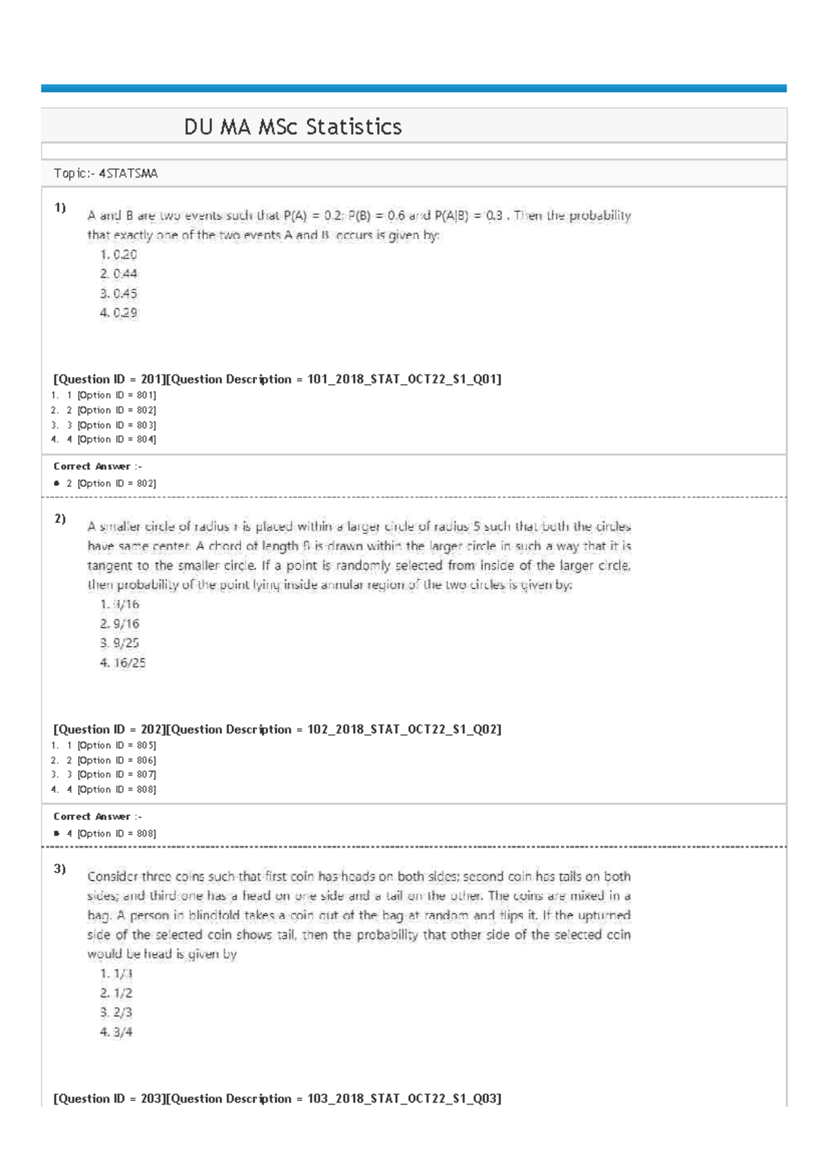 Dumamsc Statistics - 1) 2) 3) DU MA MSc Statistics Topic:‐ 4STATSMA ...