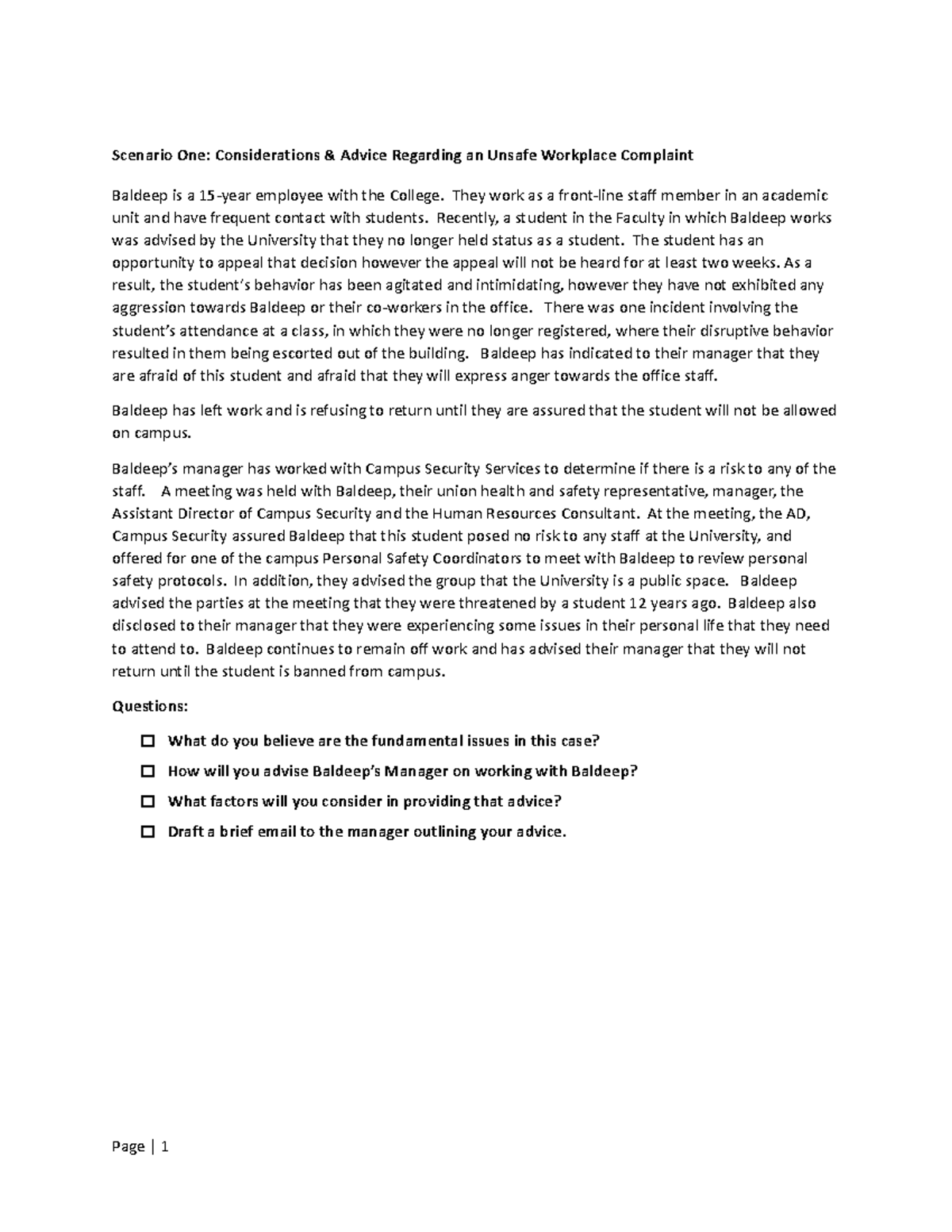 LR Employment Test Excercise - FNCE 623 - UCW - Studocu