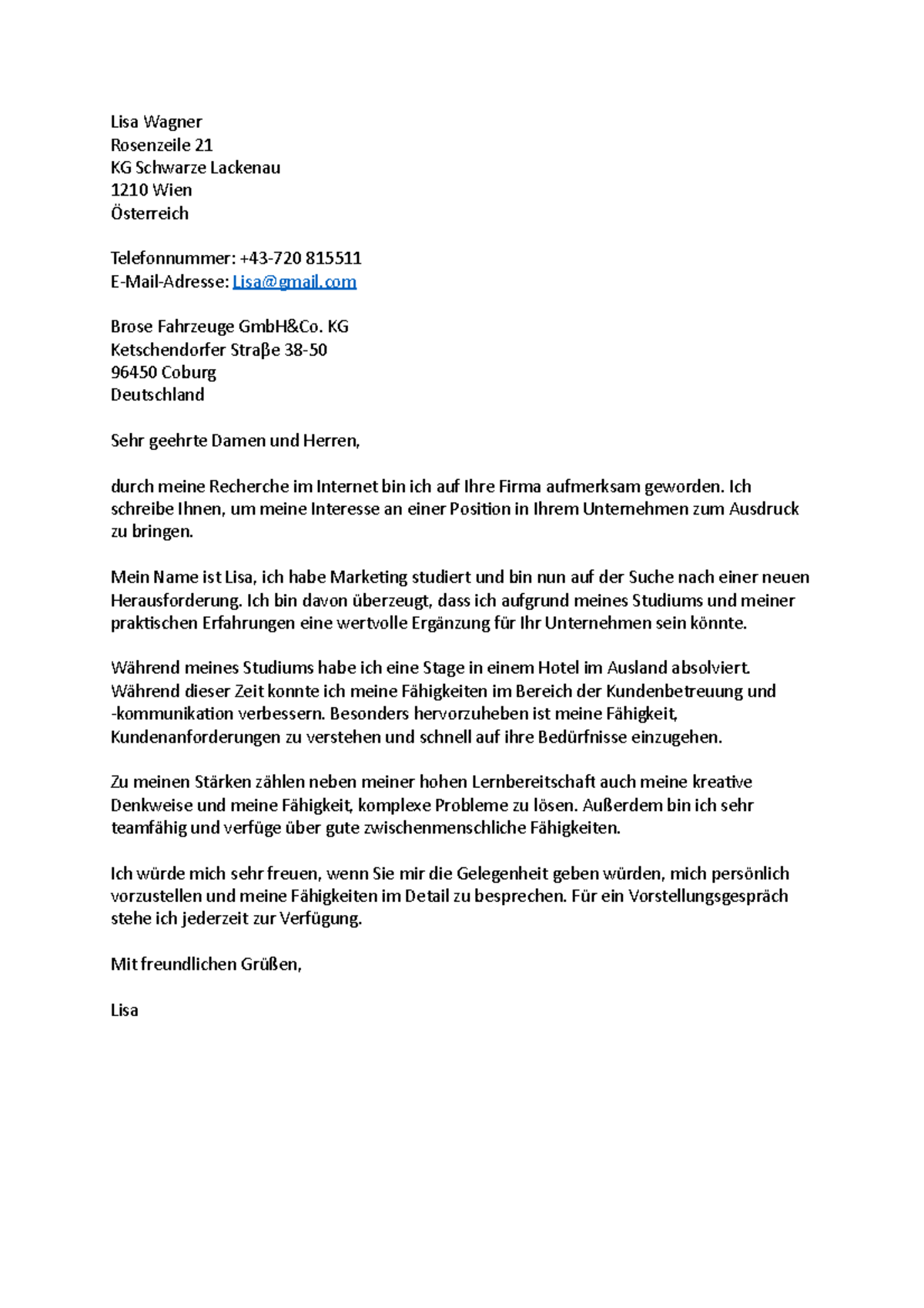Formele brief 2 - Lisa Wagner Rosenzeile 21 KG Schwarze Lackenau 1210 ...
