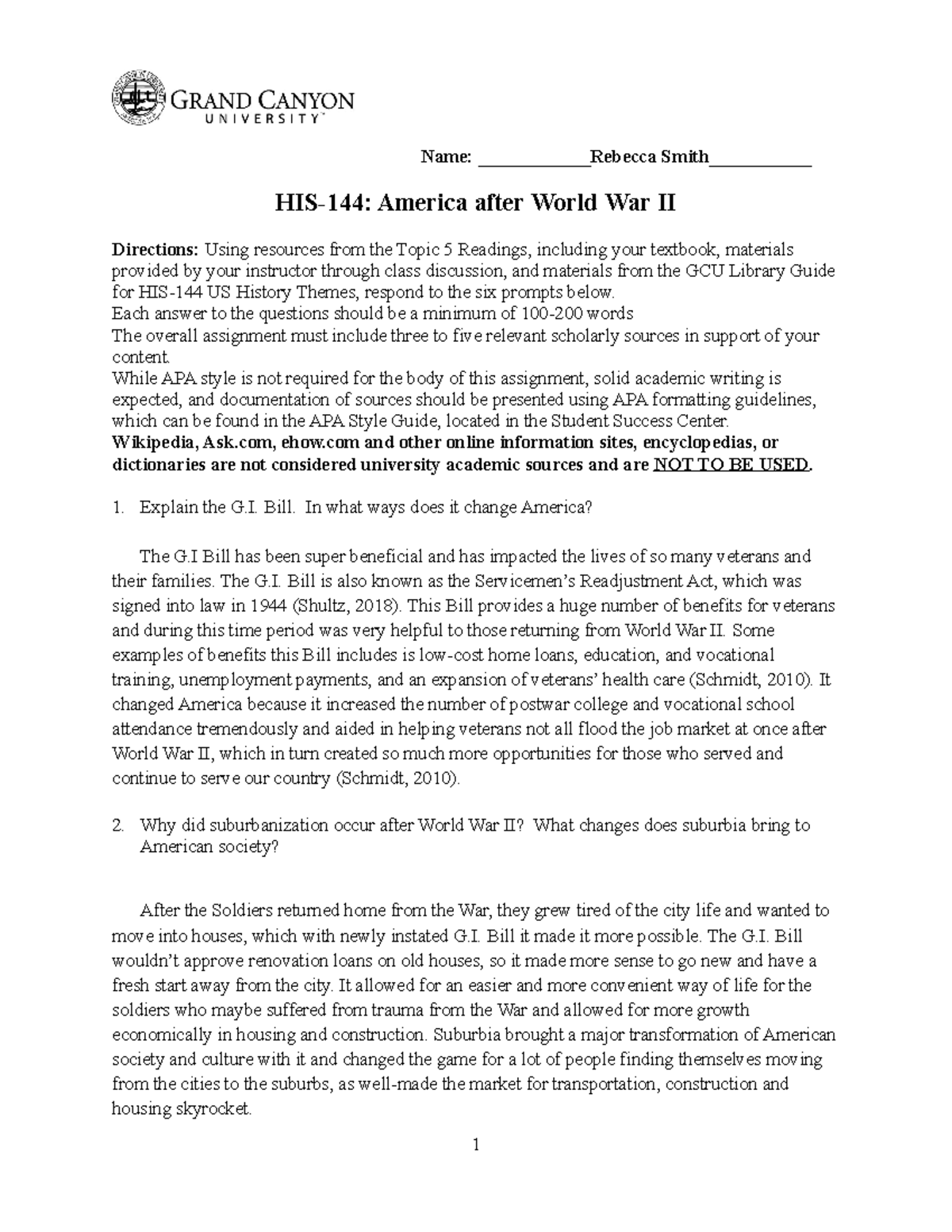 HIS-144 America After WWII Worksheet - Name: _Rebecca Smith HIS-144 ...