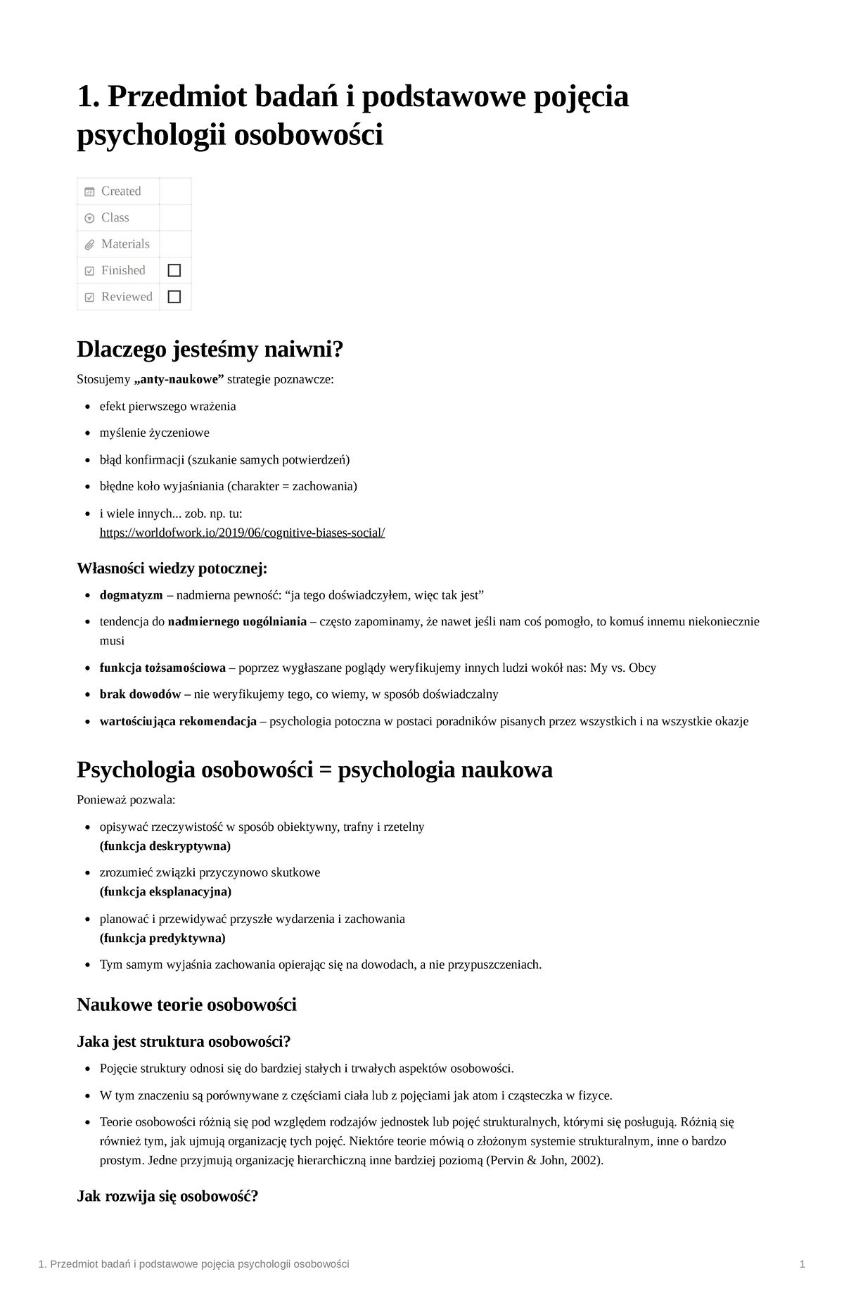 1. przedmiot bada i podstawowe pojcia psychologii osobowoci - 1 ...