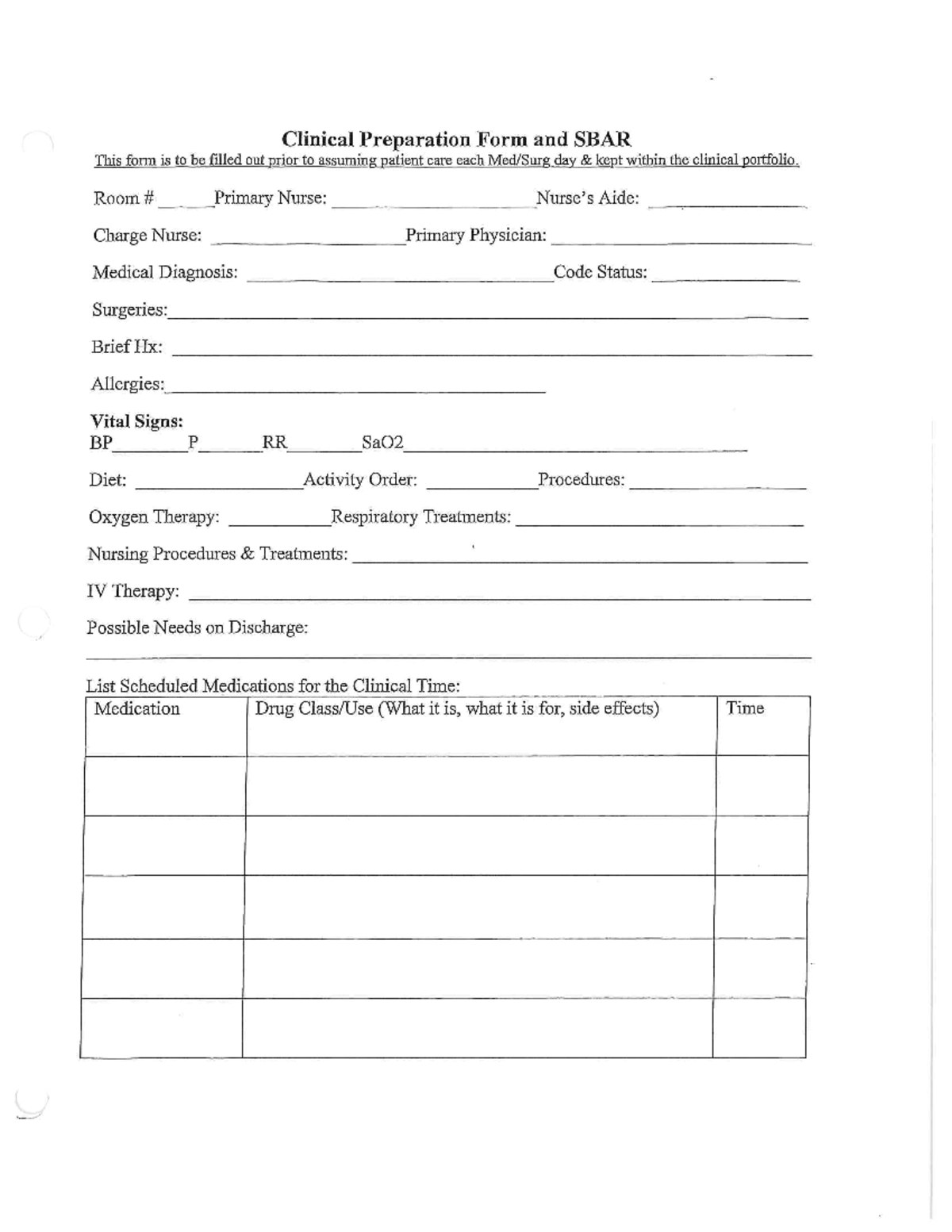 Clinical Prep Form and SBAR - BLAW123 - Studocu