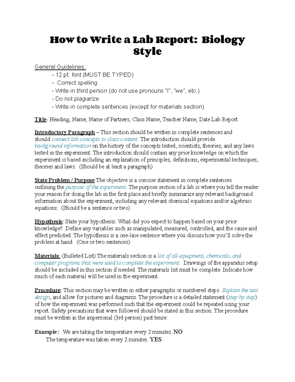 How to Write a Lab Report - font (MUST BE TYPED) - Correct spelling ...