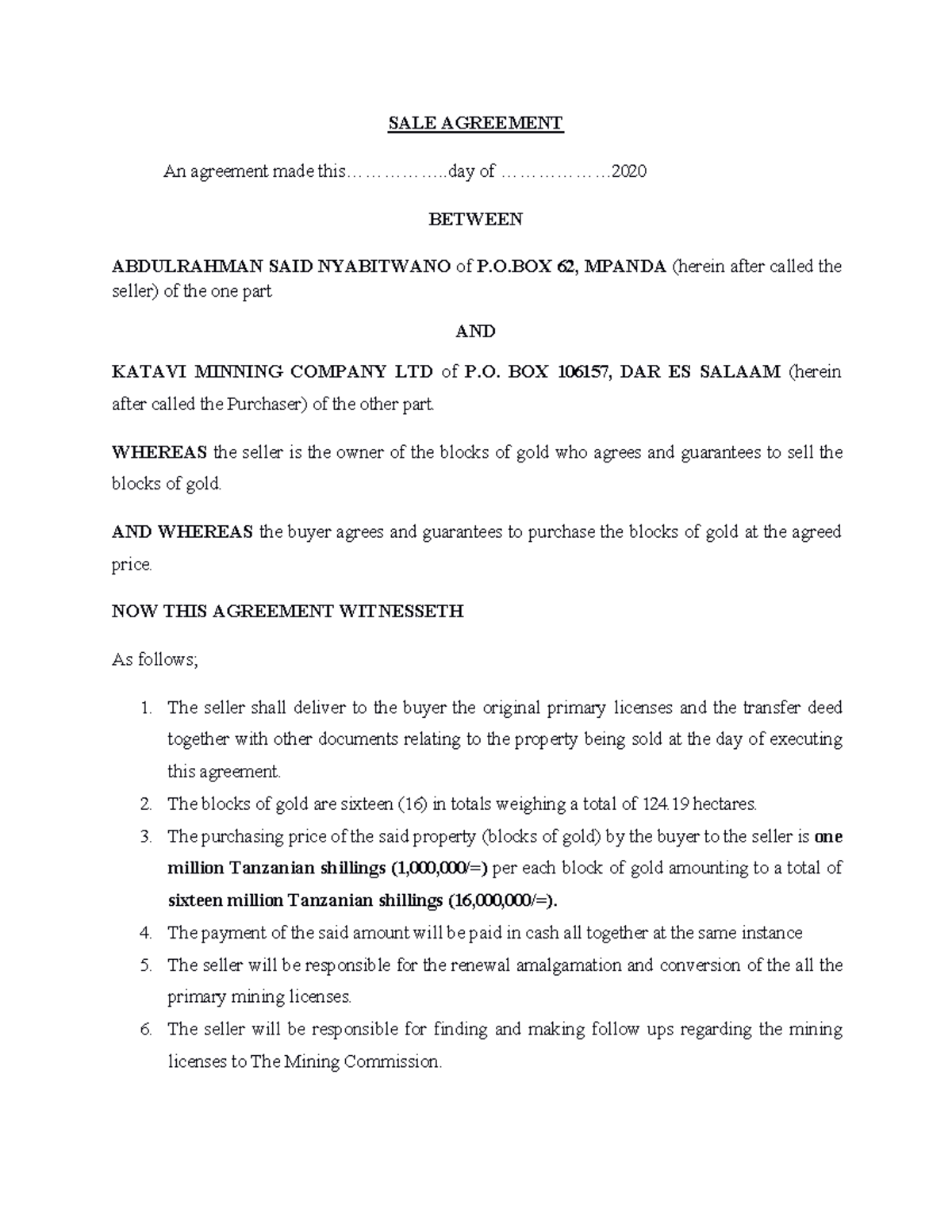 SALE Agreements - SALE AGREEMENT An agreement made this ...