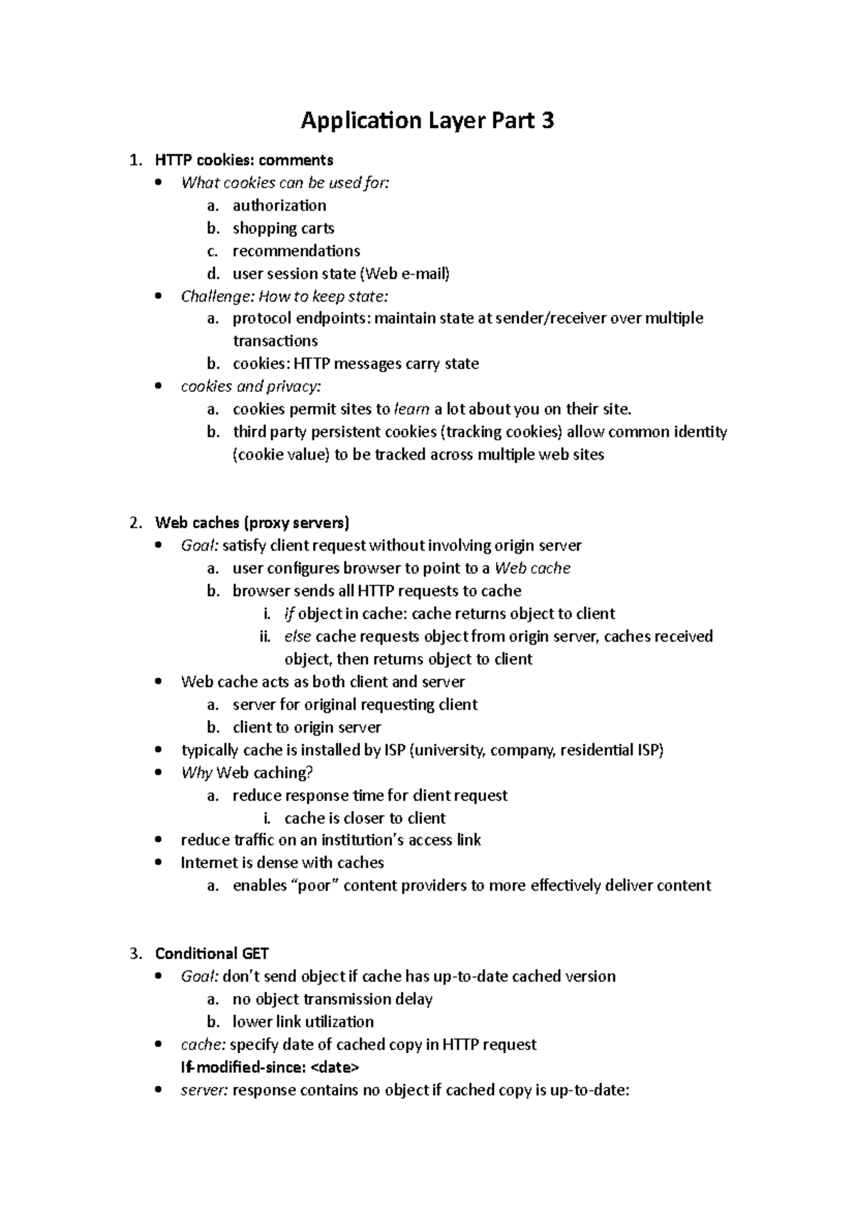 Chapter 2 Application Layer Part 3 - Application Layer Part 3 HTTP cookies: comments What ...