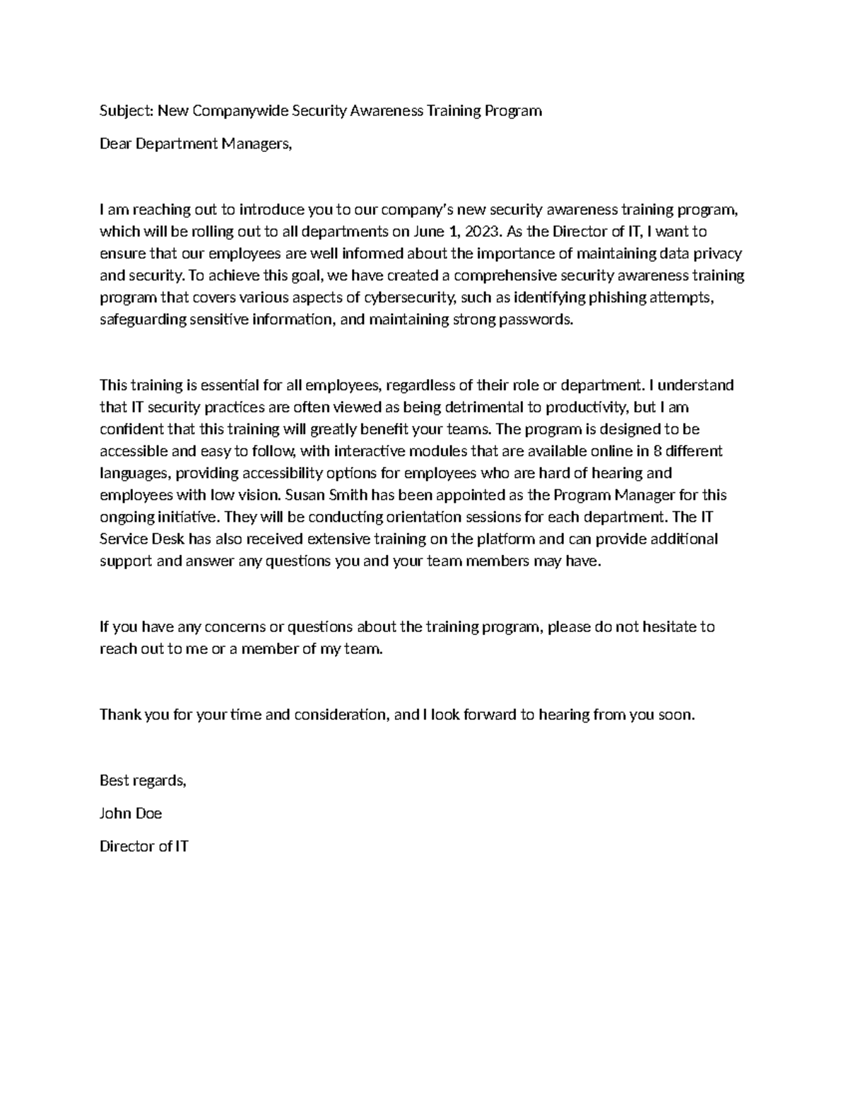 WGU D270 RHM2 TASK 1 Writing A Professional Email - Subject: New ...