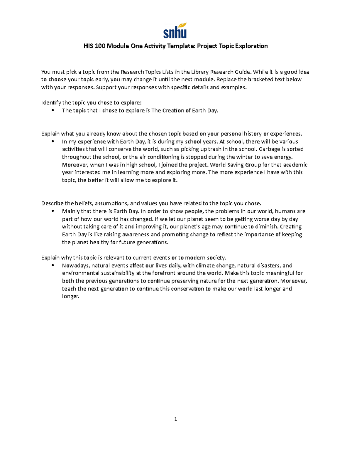 HIS 100 Module 1 Activity Template - HIS 100 Module One Activity ...