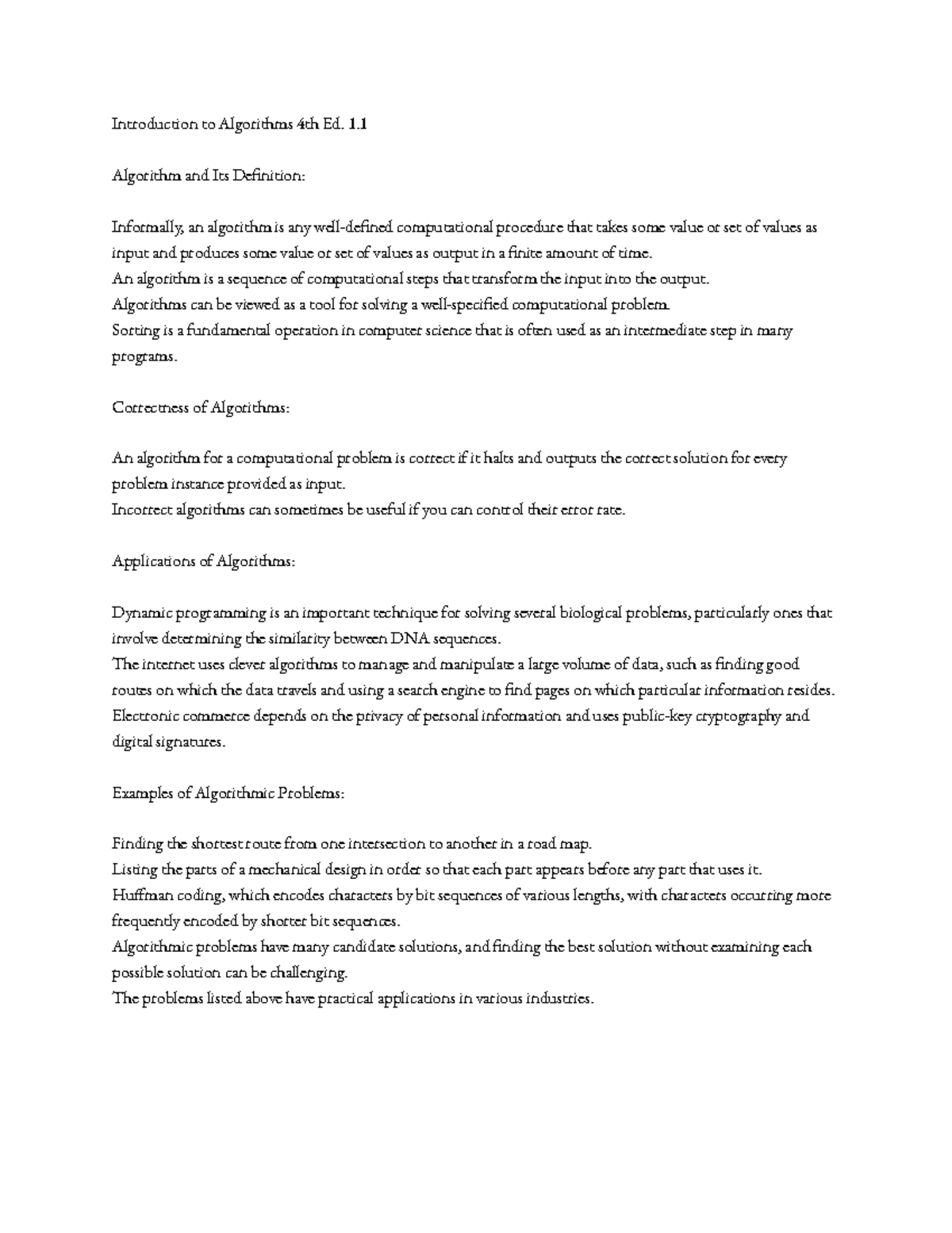 Notes For Introduction To Algorithms 4th Ed 1 Introduction To Algorithms 4th Ed 1 Algorithm