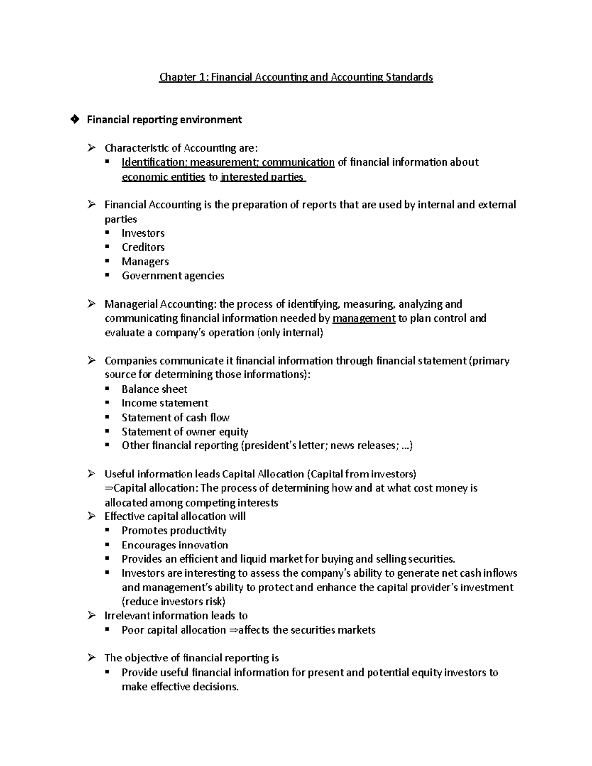 Chapter 1 Notes - Chapter 1: Financial Accounting and Accounting ...