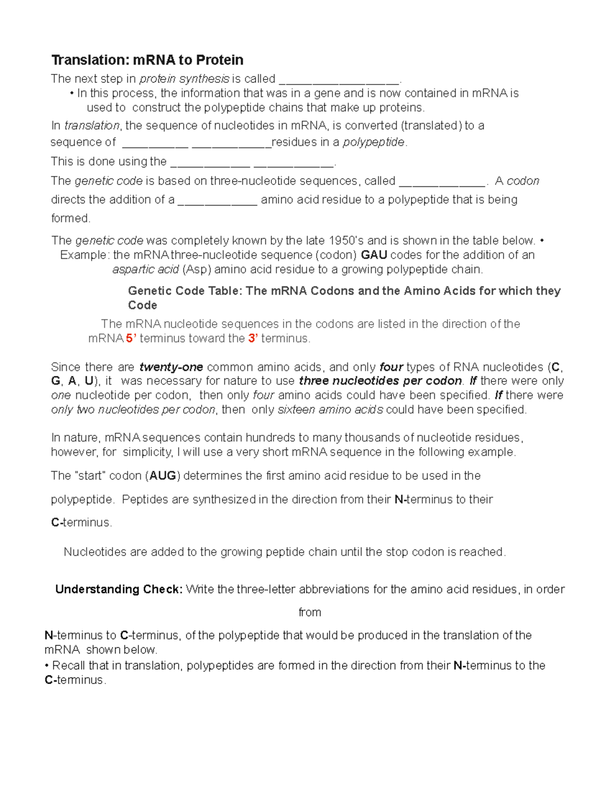 Translation m RNA to Protein - Translation: mRNA to Protein The next ...