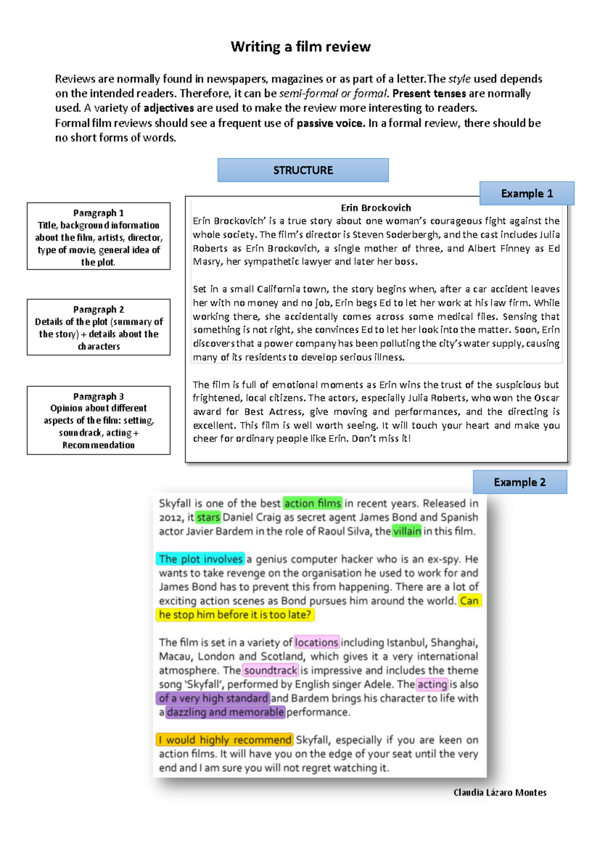 Writing a film review - Writing a film review Claudia Lázaro Montes ...