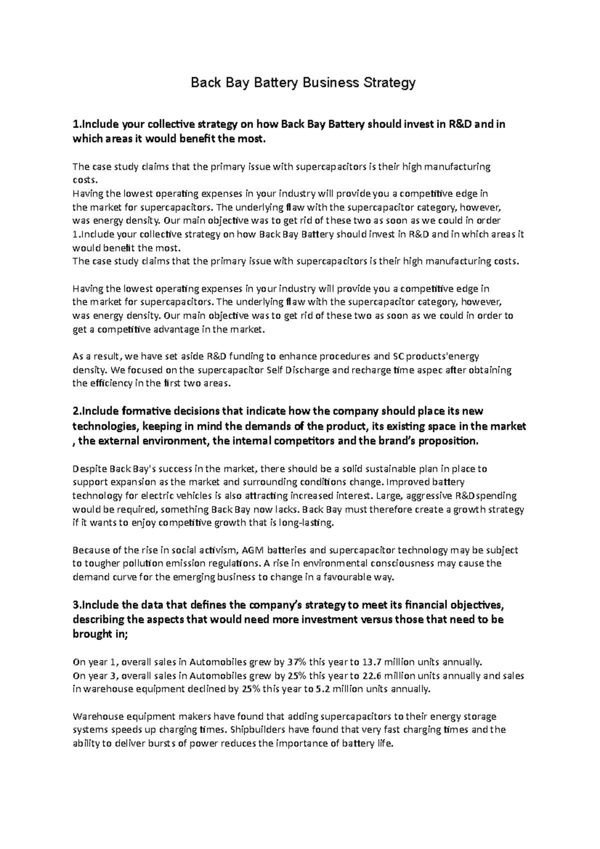 Back Bay Battery Business Strategy - The case study claims that the ...