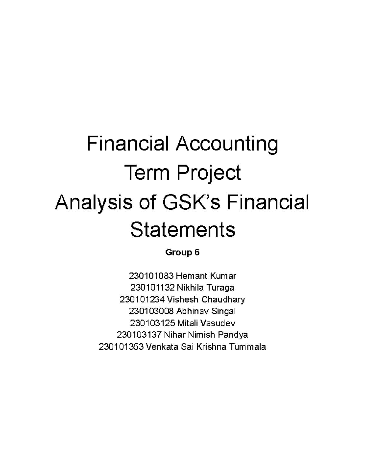 GSK - Financial Statement analysis - Financial Accounting Term Project ...