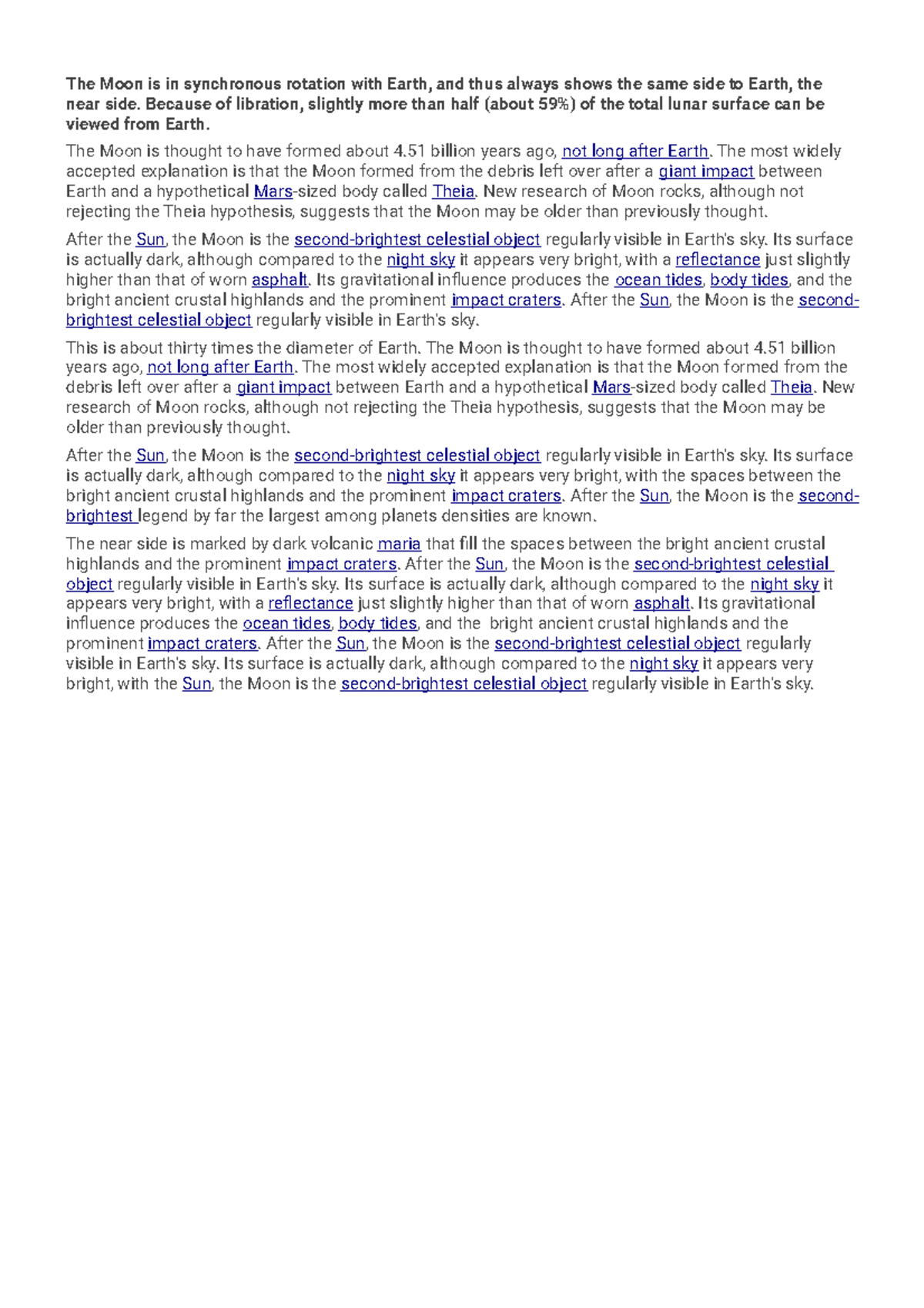 Untitled - The Moon is in synchronous rotation with Earth, and thus ...