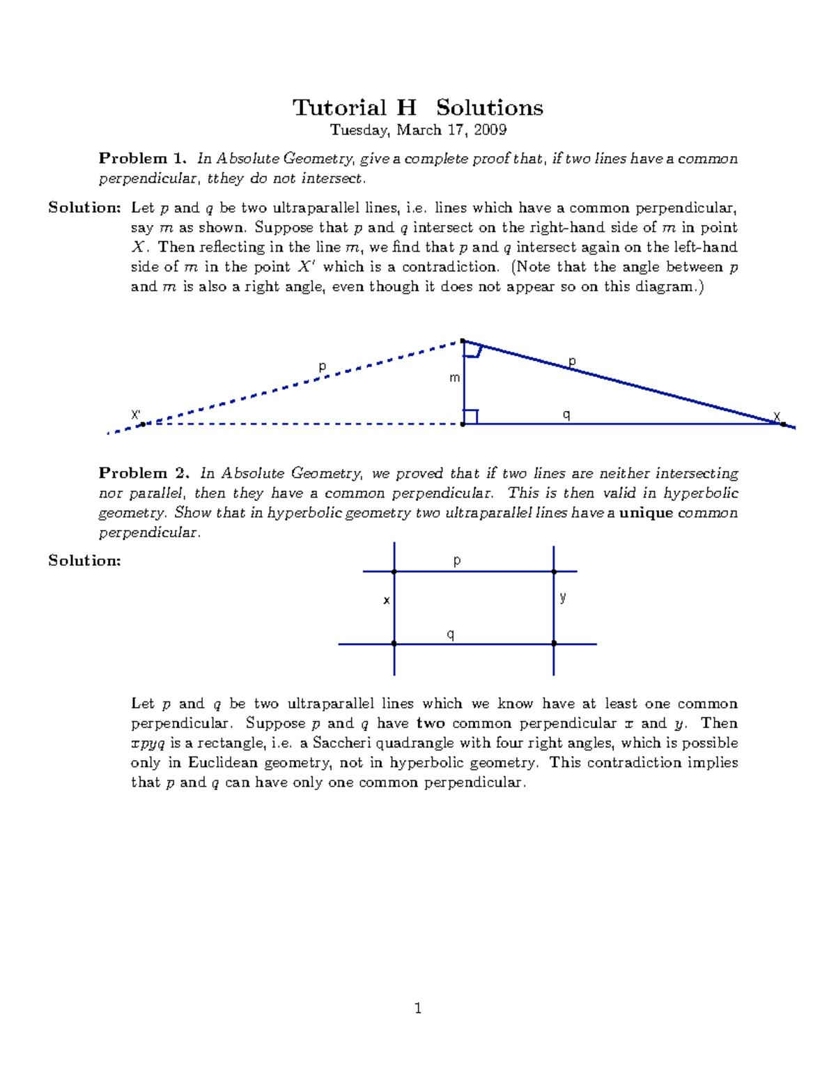 Tutorial HSolutions - Questions and solutions - Tutorial H Solutions ...