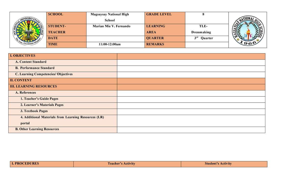 DLP (format) 4 - simple - SCHOOL Magsaysay National High School GRADE ...