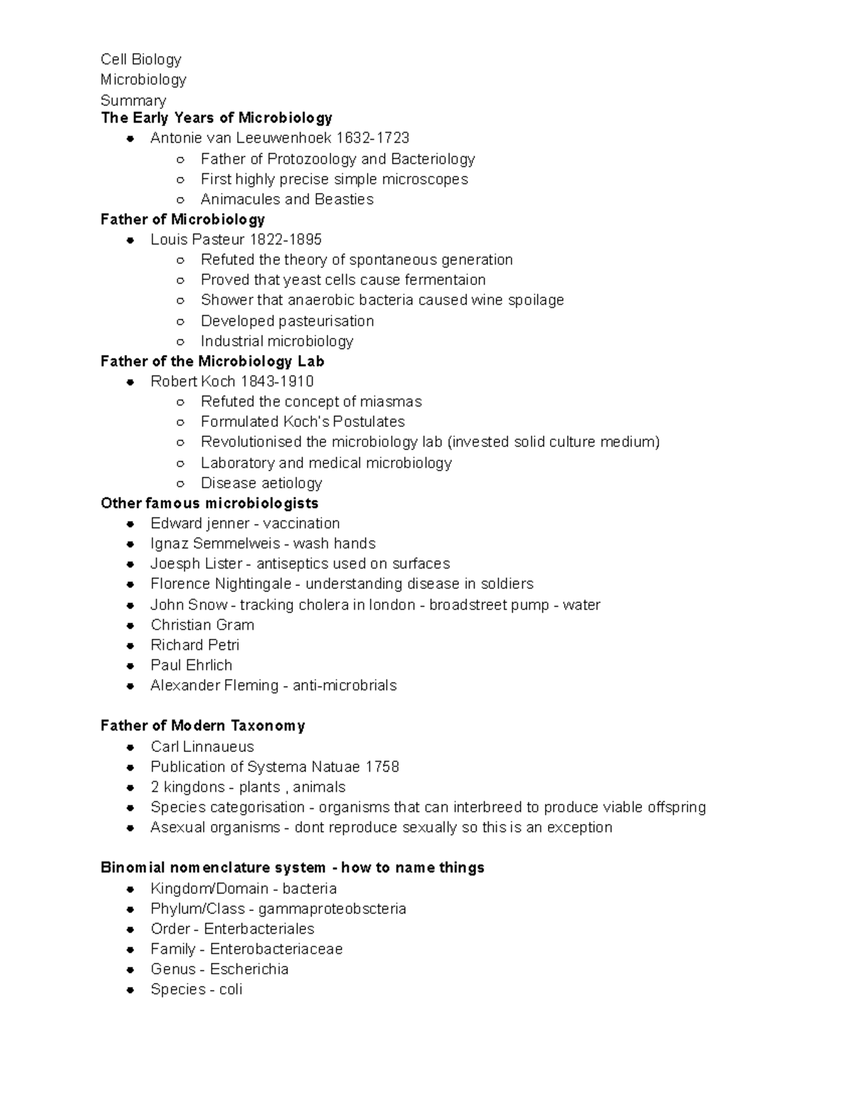 Lecture 5 Microbiology Summary - Cell Biology Microbiology Summary The ...