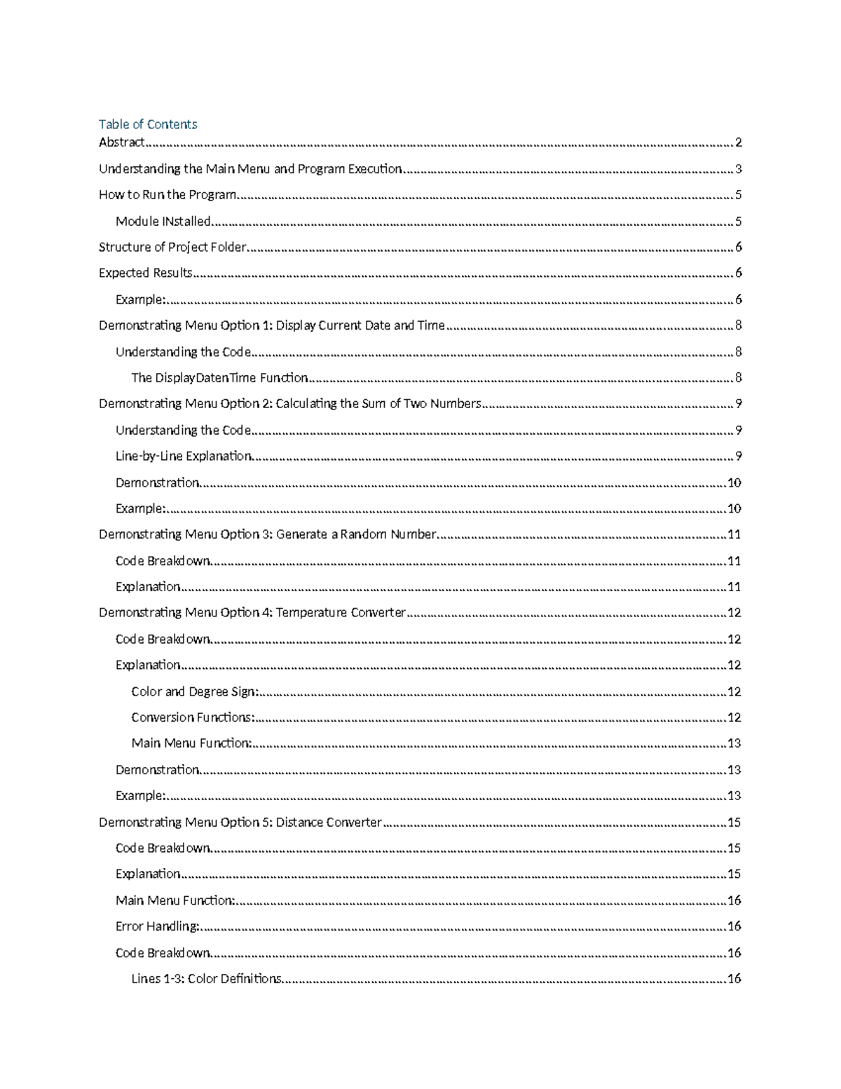 MY Final Project - Table of Contents - Studocu