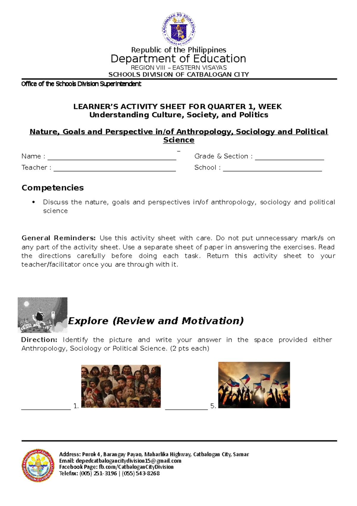 LAS Q1 Week1 Orbillo UCSP SNHS - Republic of the Philippines Department ...