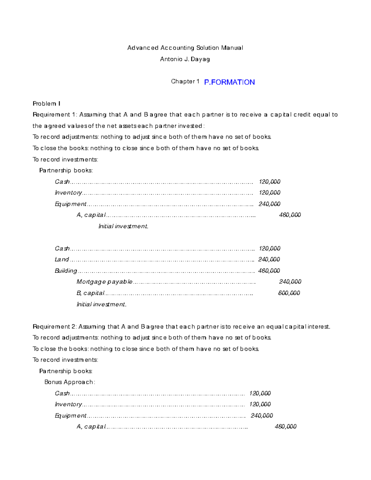 Part 1 comprehensive afar solman 1-11 - Advanced Accounting Solution ...
