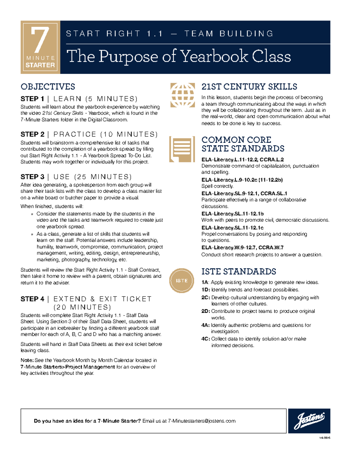Yearbook Lesson SR-1 - answer - S T A R T R I G H T 1. 1 — T E A M B U ...