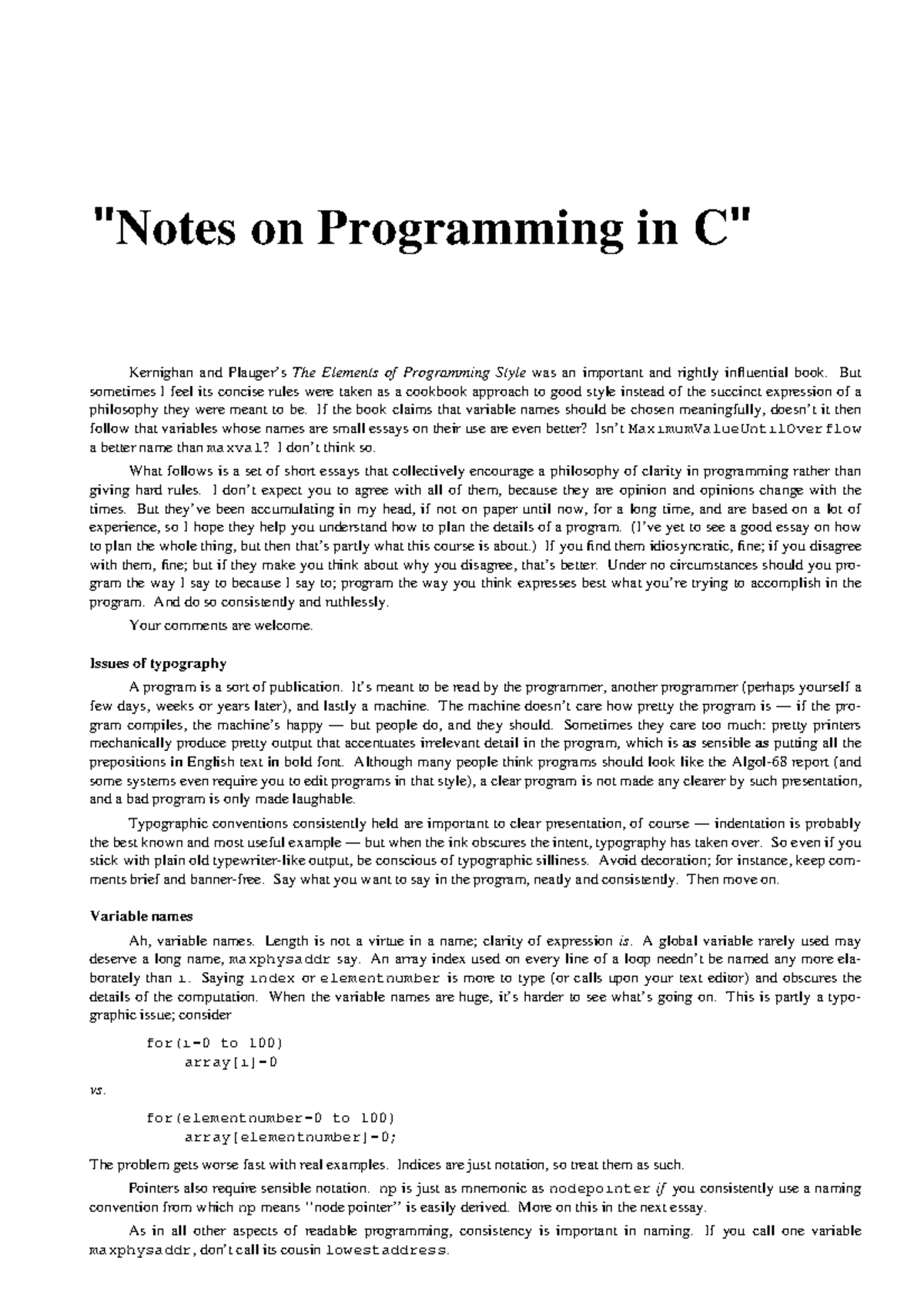 Notes en programmation en langage C - Rob Pike Kernighan and Plauger’s ...
