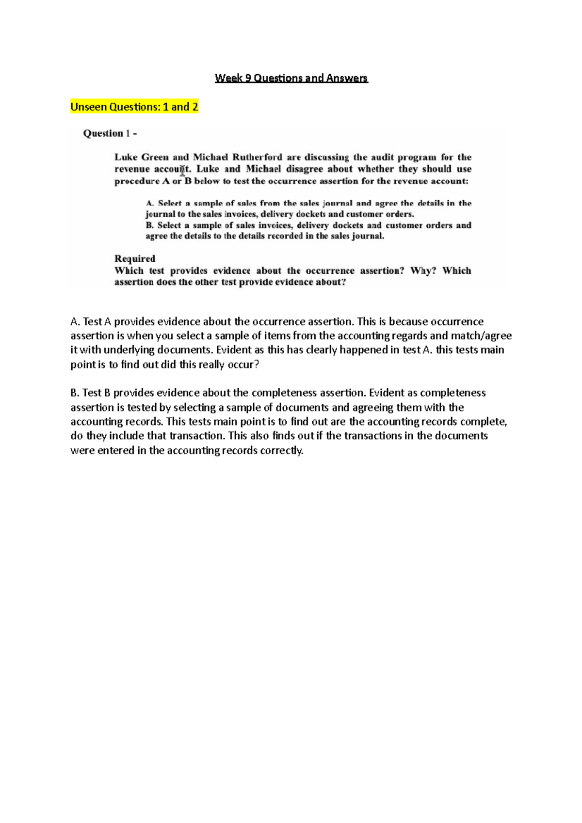 Week 9 Questions and Answers - Week 9 Questions and Answers Unseen ...