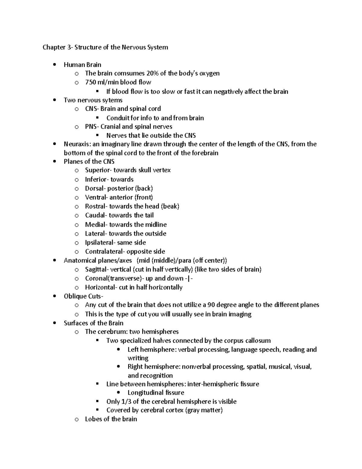 Neuroscience 1 - Dr. Rossi - Chapter 3- Structure of the Nervous System ...