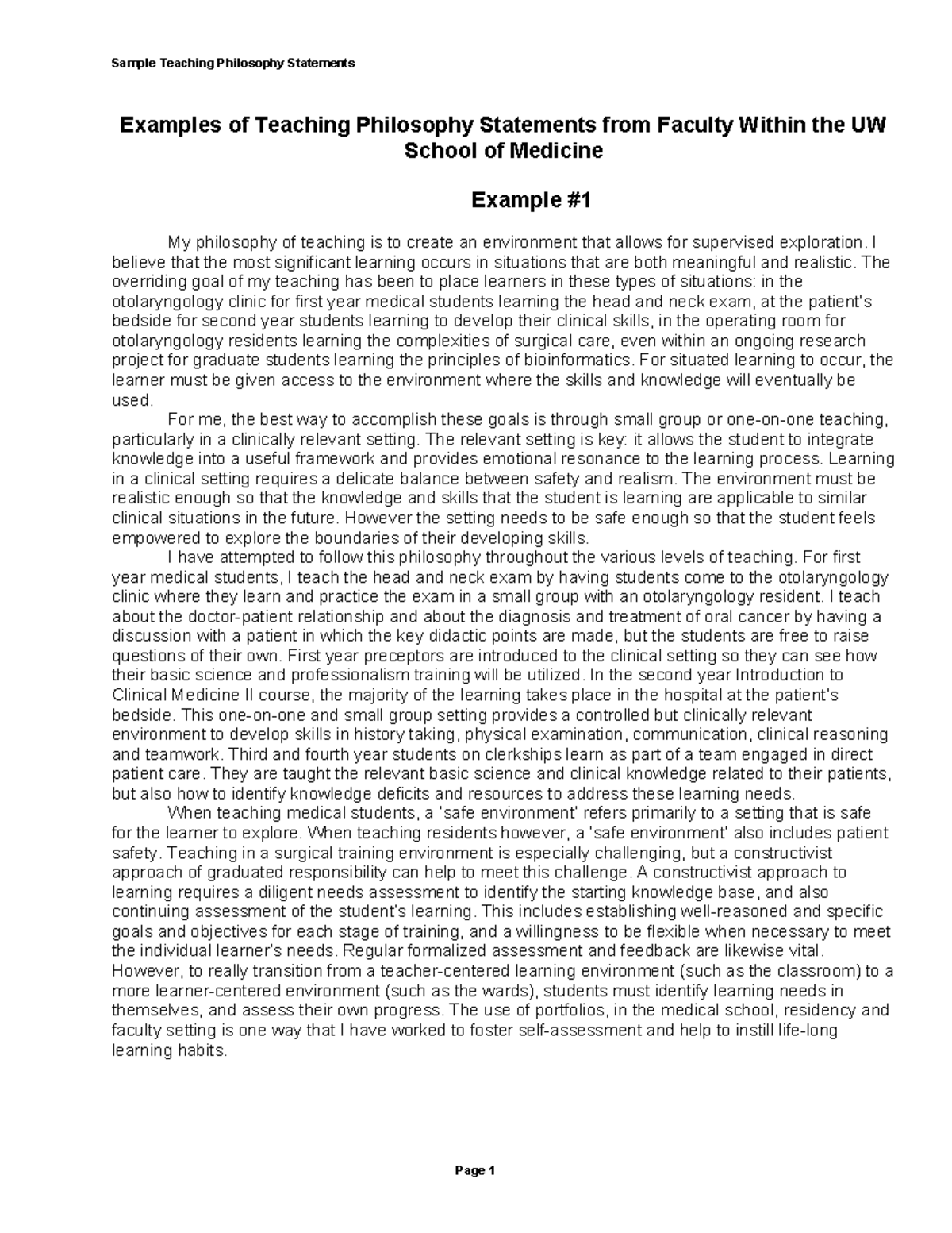 Sample Teaching Philosophy Statements - Examples of Teaching Philosophy ...