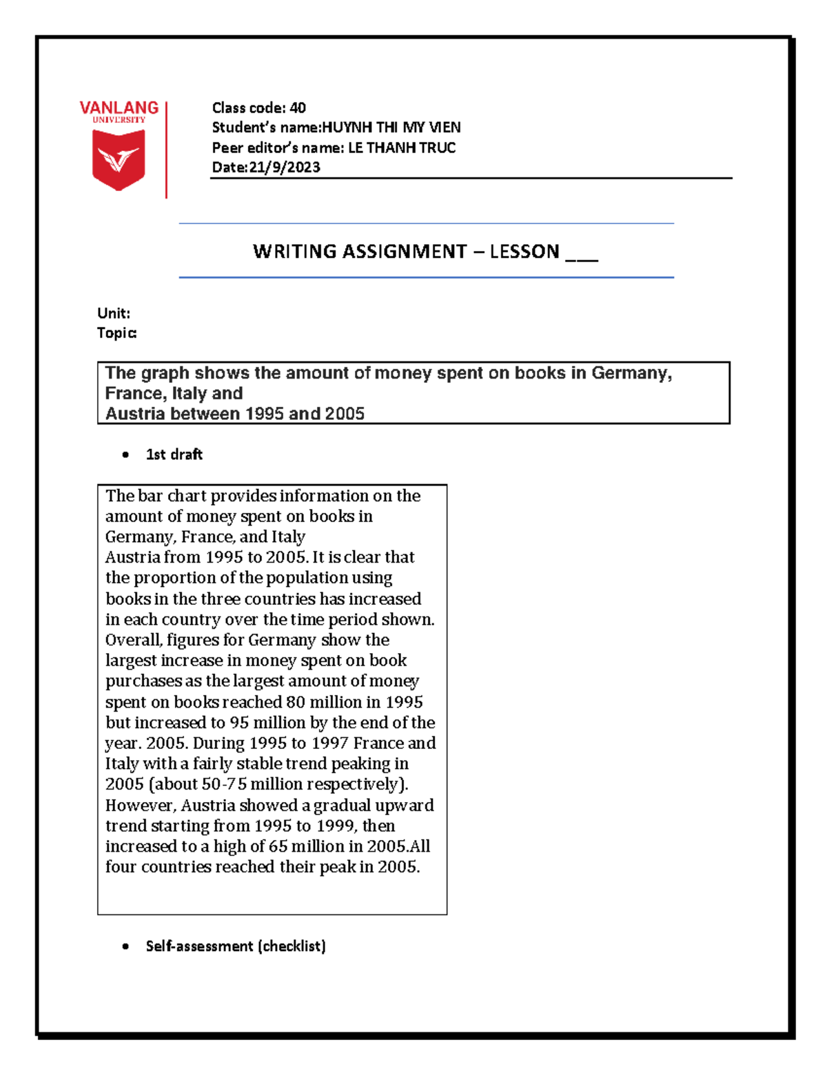 Template-Writing-assignment - Class code: 40 Student’s name:HUYNH THI MY VIEN Peer editor’s name ...